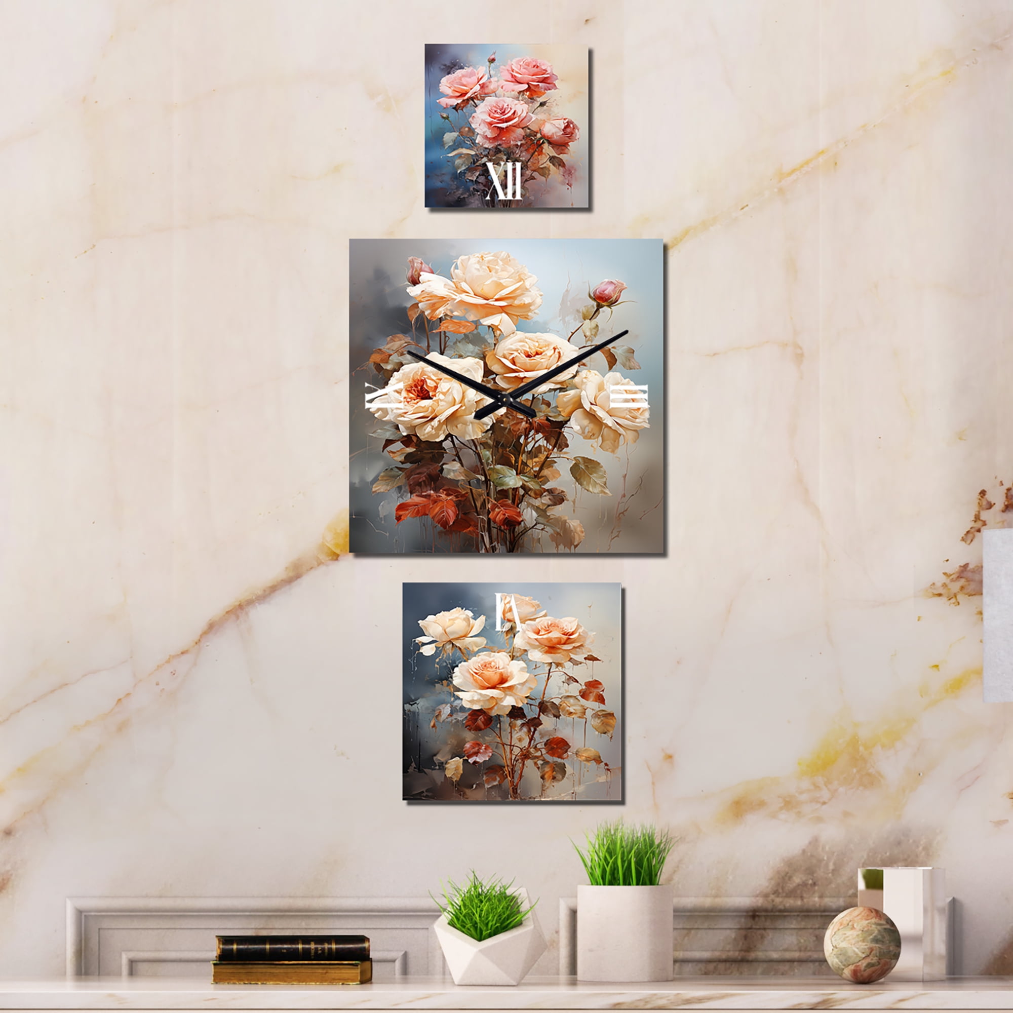 Designart "A Harmonious Bouquet of Roses" Roses Oversized Modern Clock ...