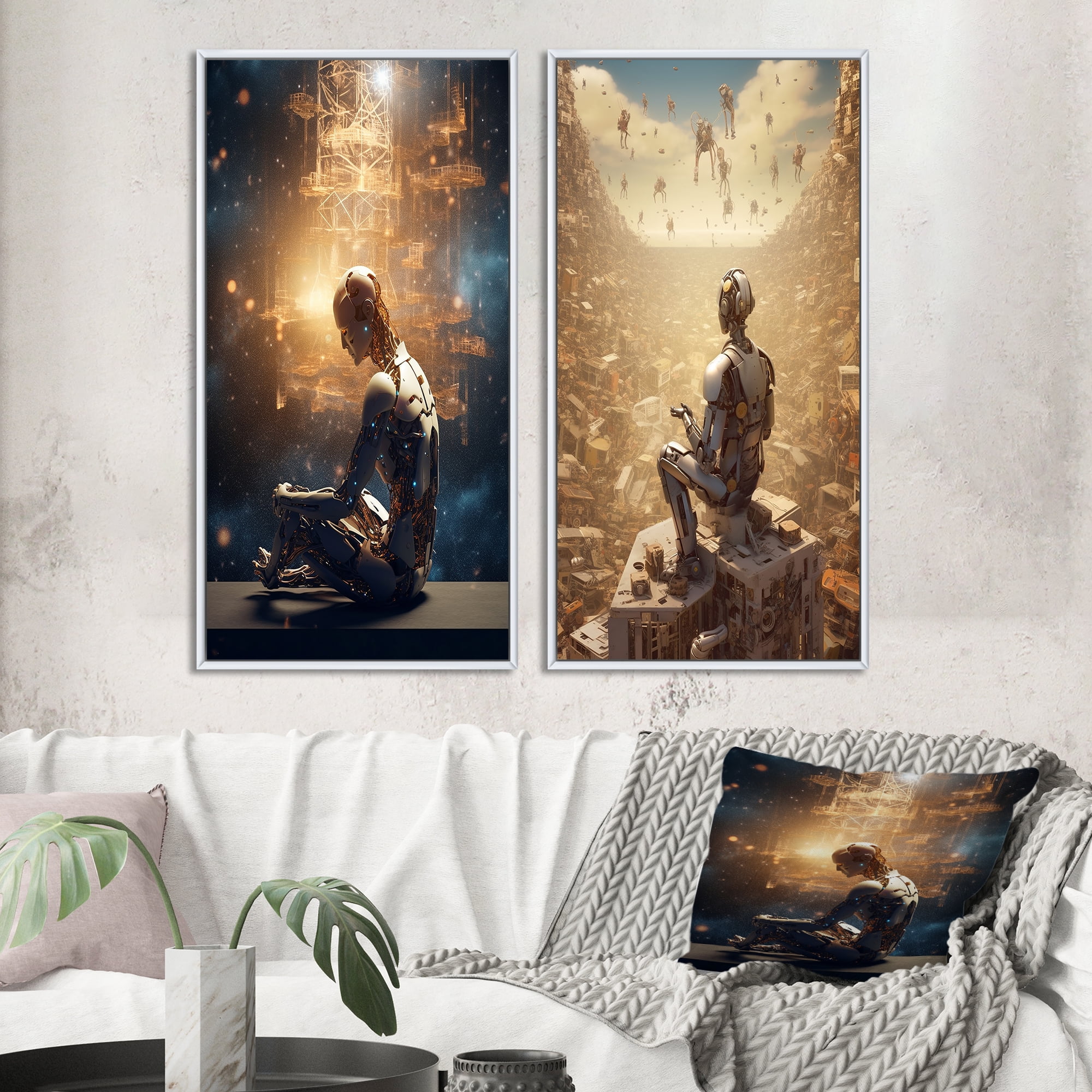 Designart "A.I. Perspective Robot's Vision I" Robot Framed Wall Art Set ...
