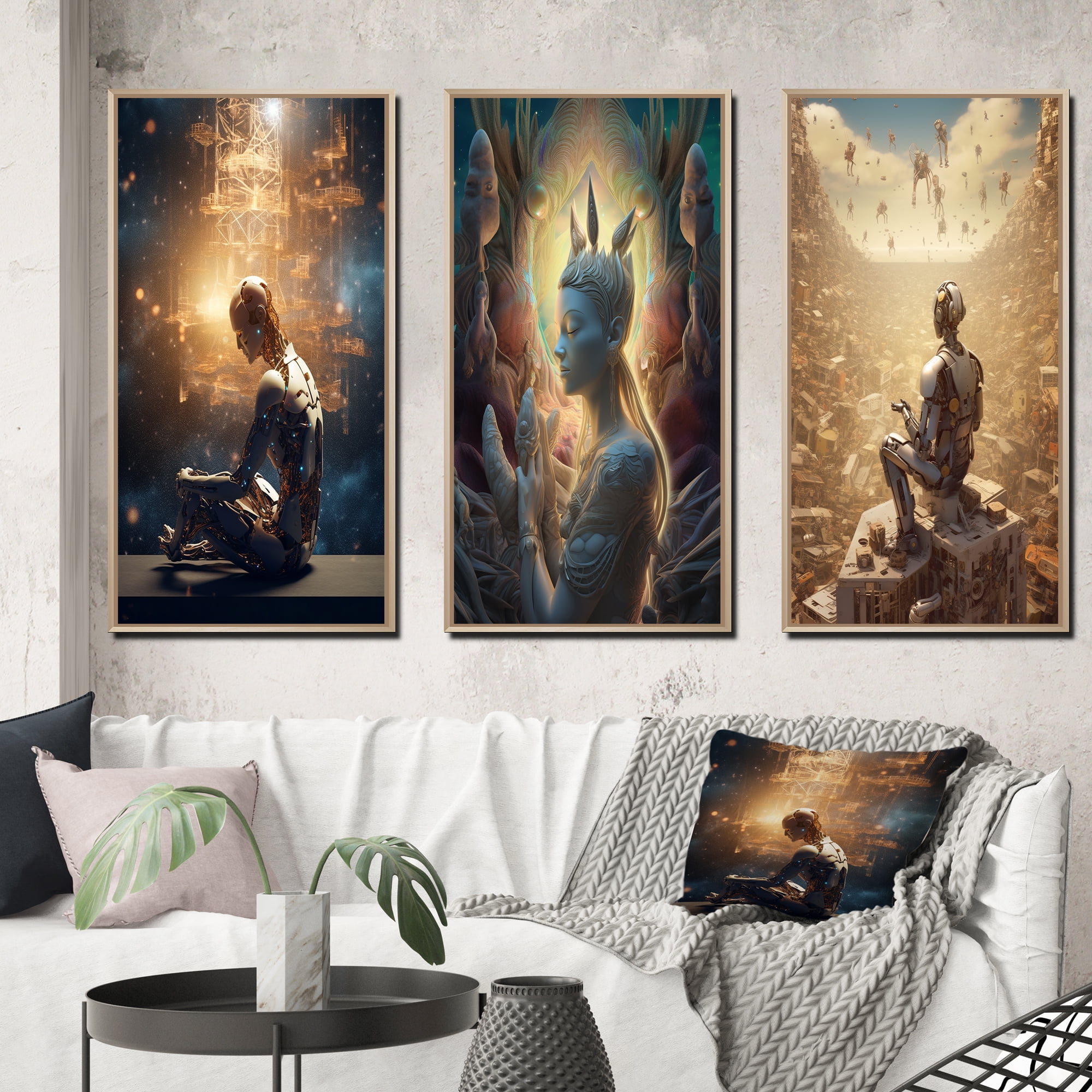 Designart "A.I. Perspective Robot's Vision I" Robot Framed Wall Art Set ...