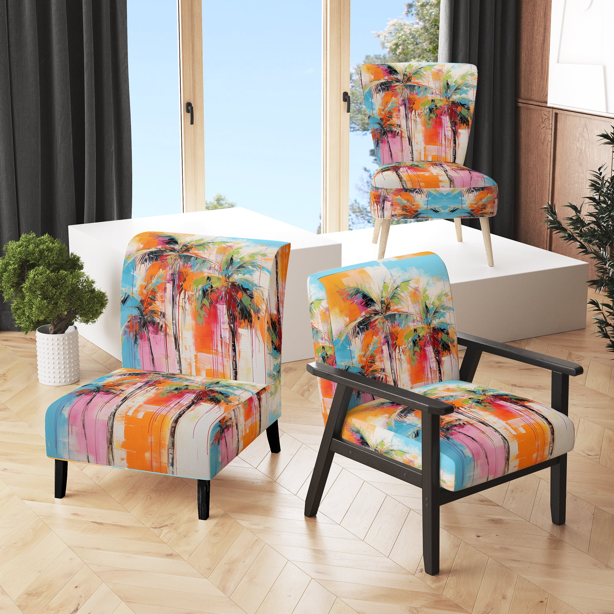 Designart "A Single Palm Tree V" Multi-Color Floral Upholstered Accent ...