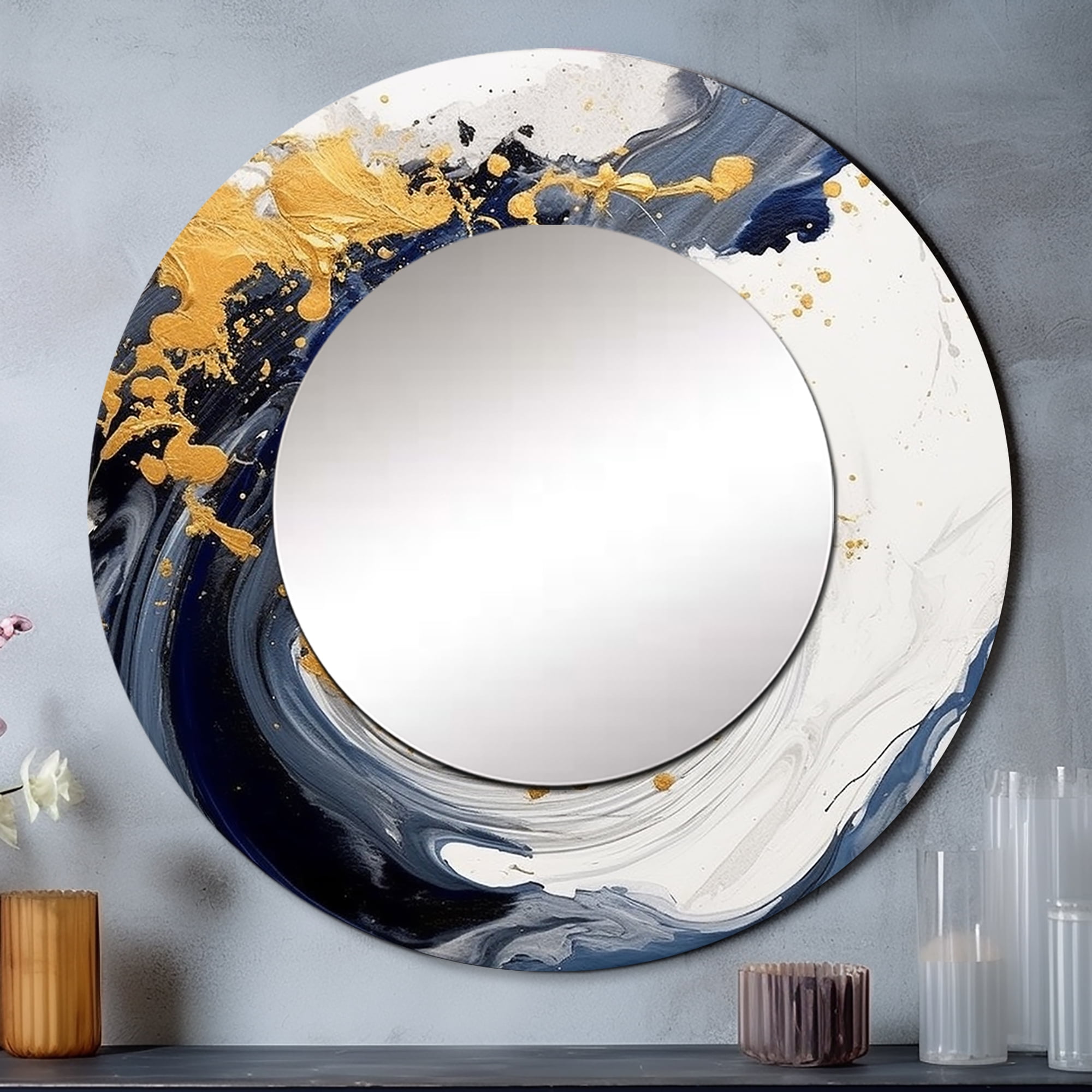 Designart "A Spiral in Dark Blue and Gold V" Abstract Spirals Rund ...