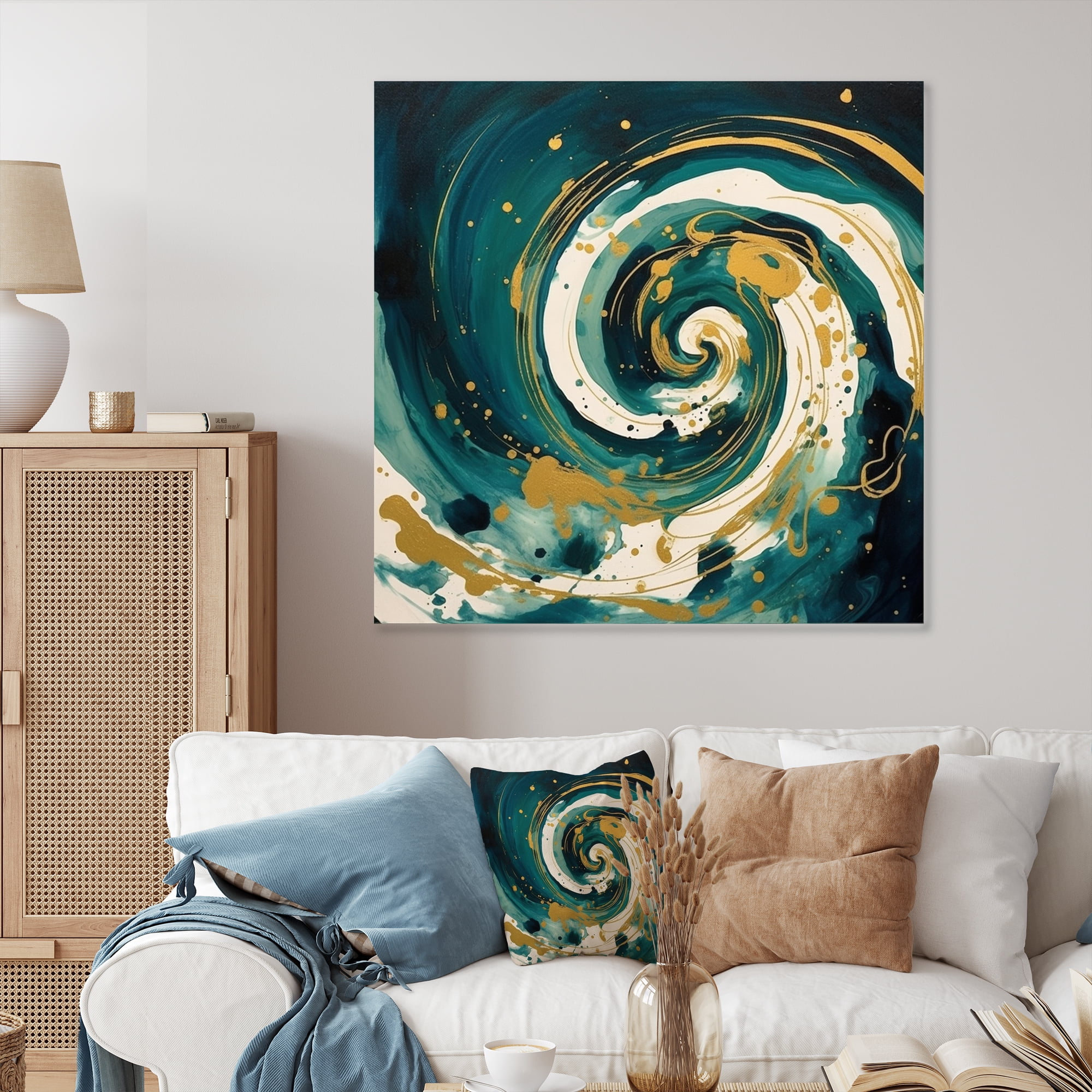 Designart "A Spiral in Dark Blue and Gold II" Abstract Spirals Metal ...