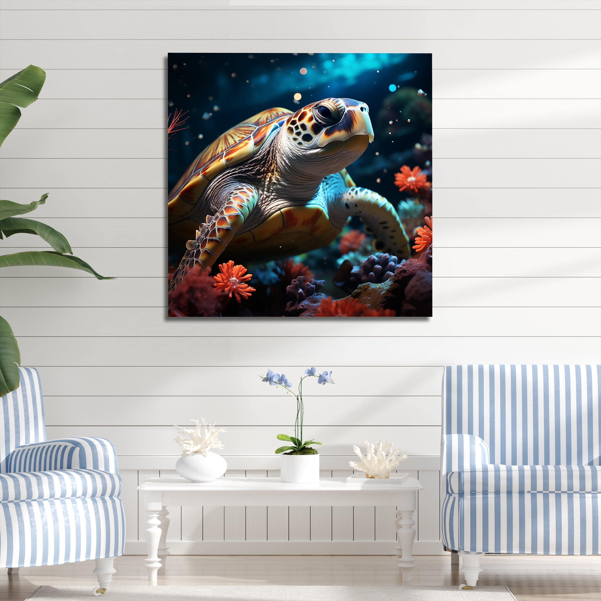 Designart "A Tranquil Dream Featuring A Turtle II" Animals Turtle Wall ...