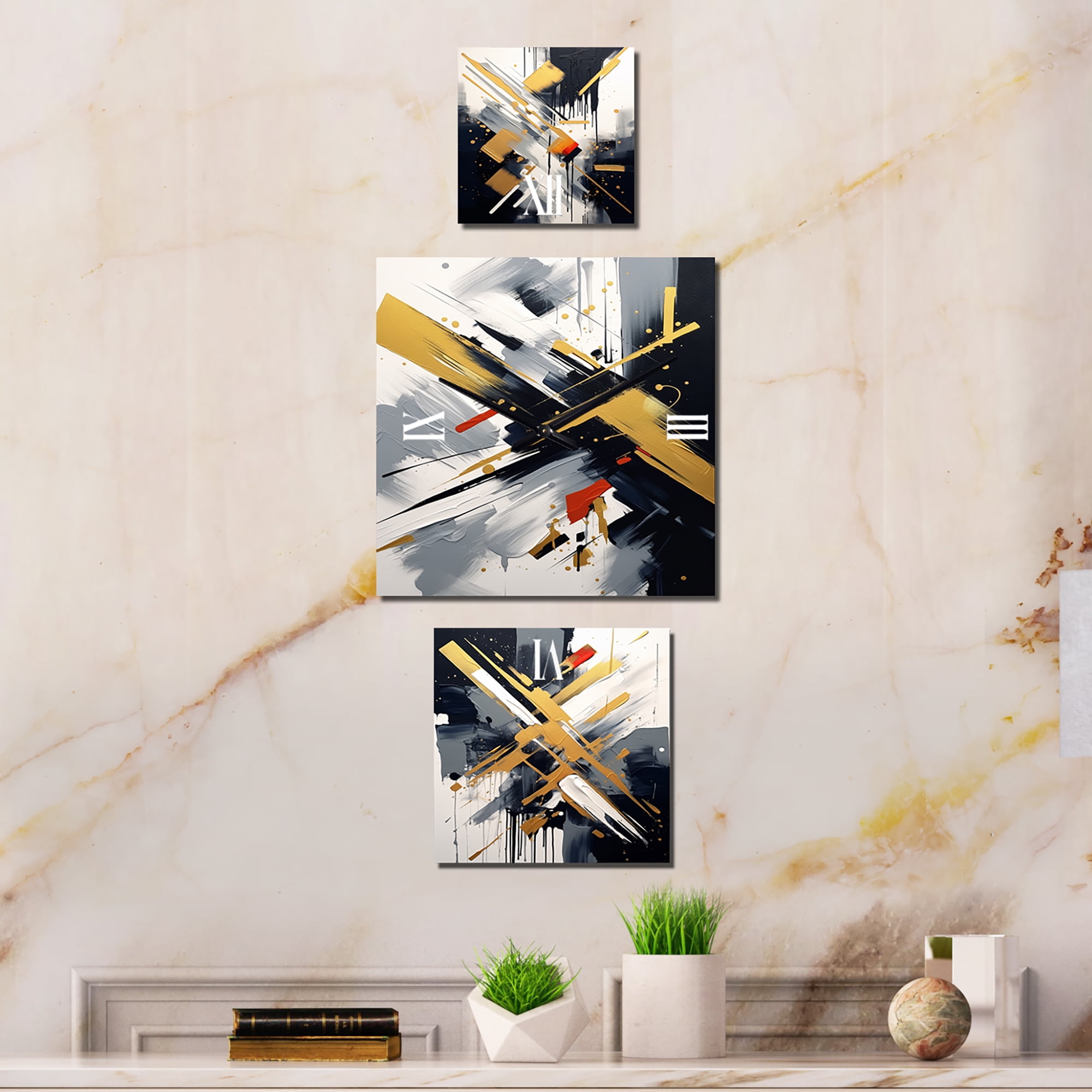 Designart "Abstract Angles in Gold and Black III" Cubism Oversized Wall ...