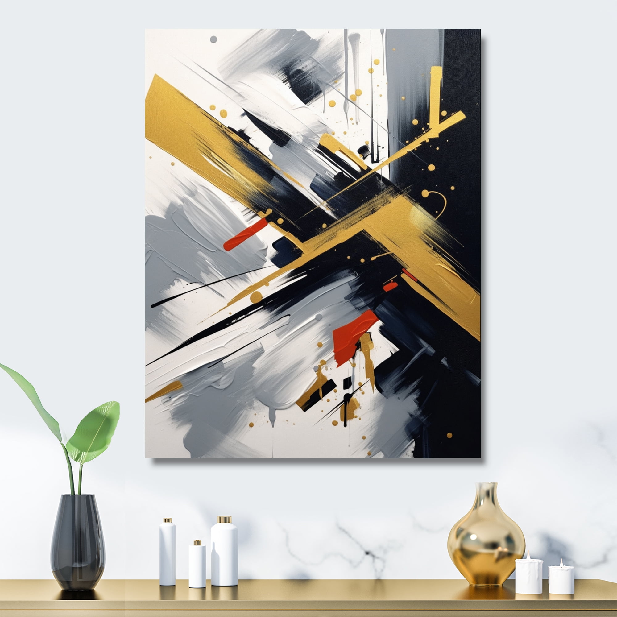 Designart "Abstract Angles in Gold and Black I" Cubism Metal Art Living ...