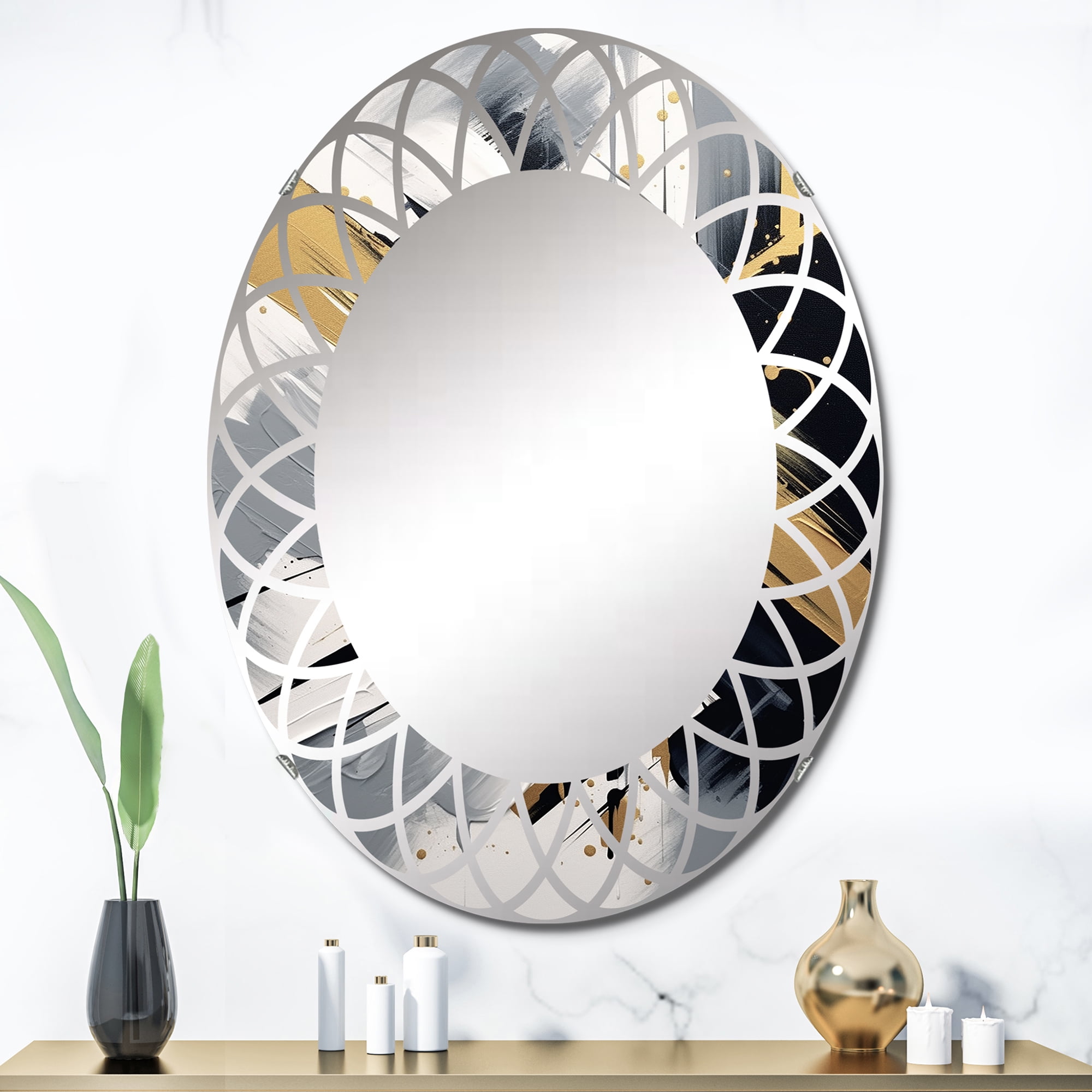 Designart "Abstract Angles in Gold and Black I" Cubism Round Wall ...