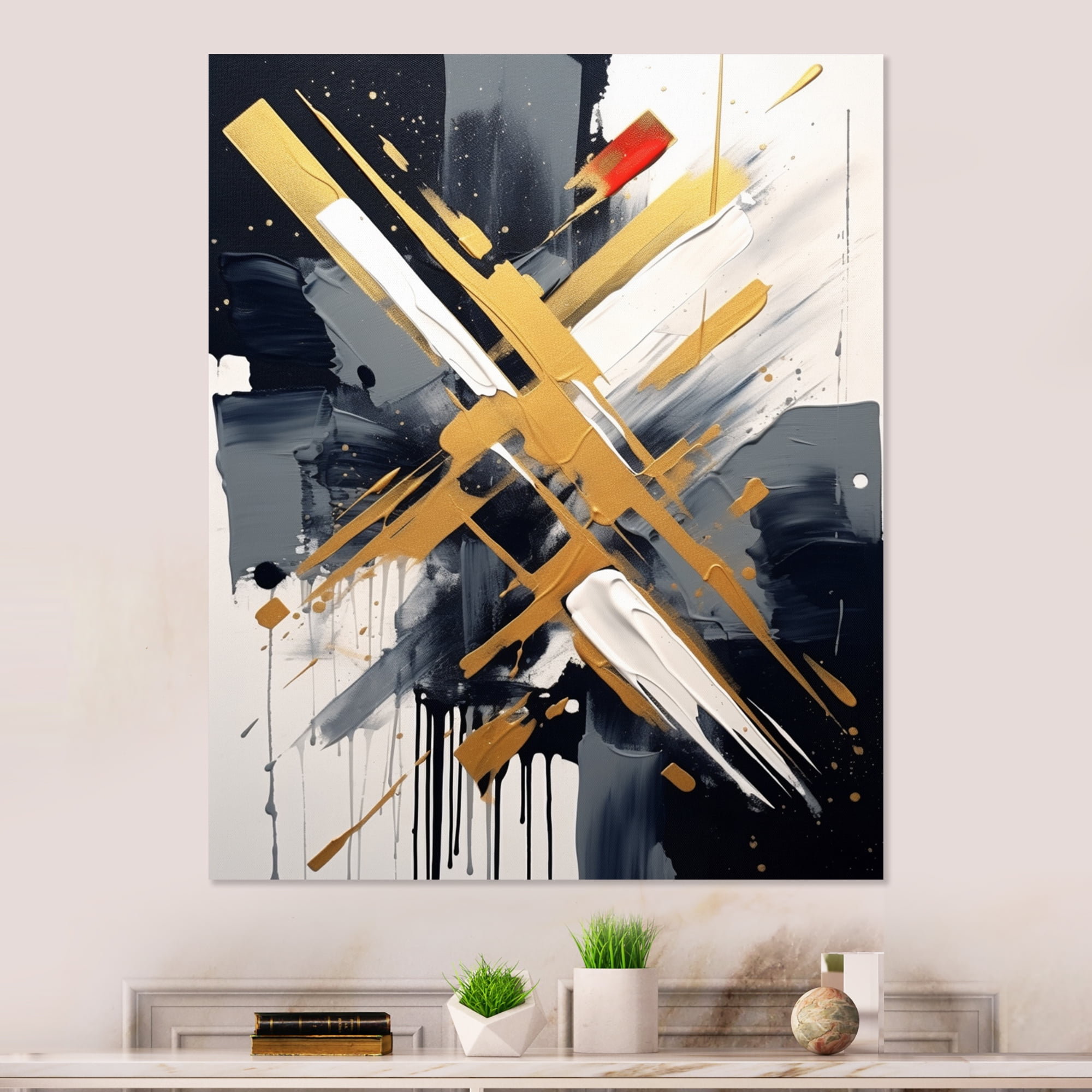 Designart "Abstract Angles in Gold and Black II" Cubism Metal Wall ...