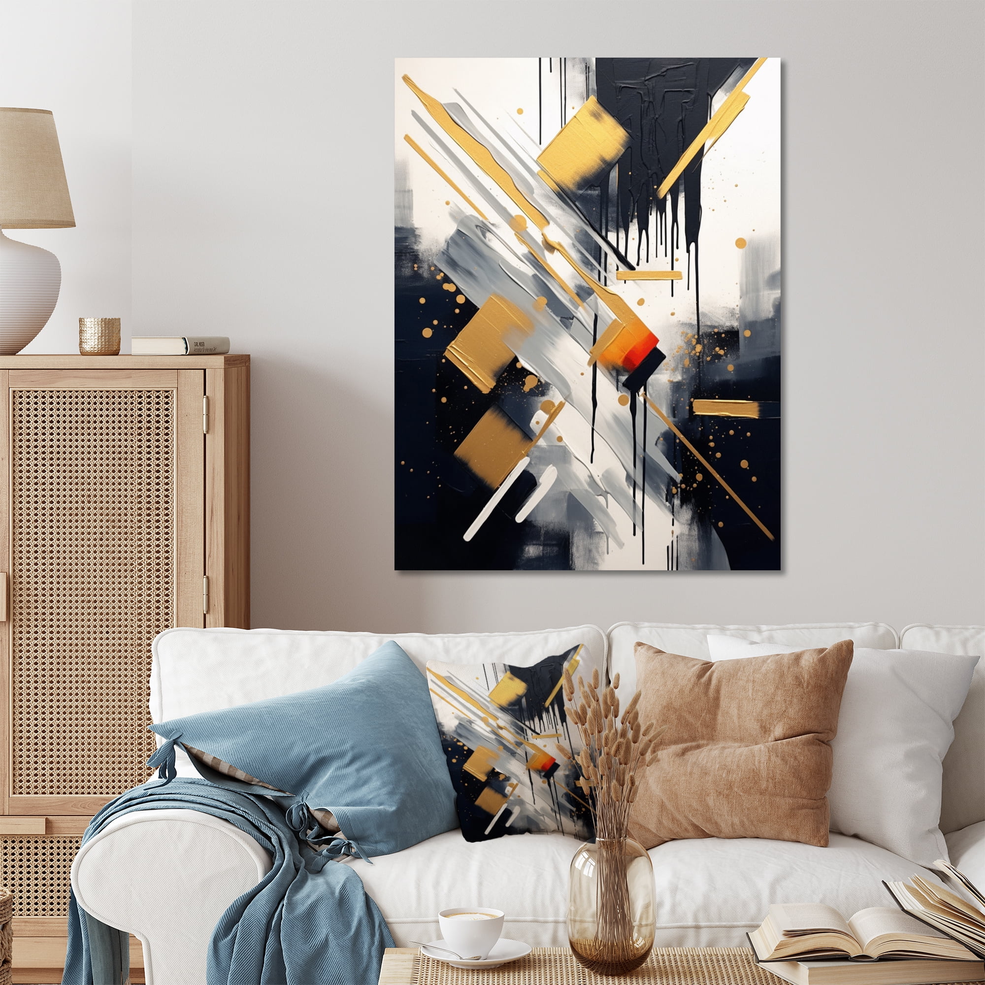 Designart "Abstract Angles in Gold and Black III" Cubism Metal Wall Art ...