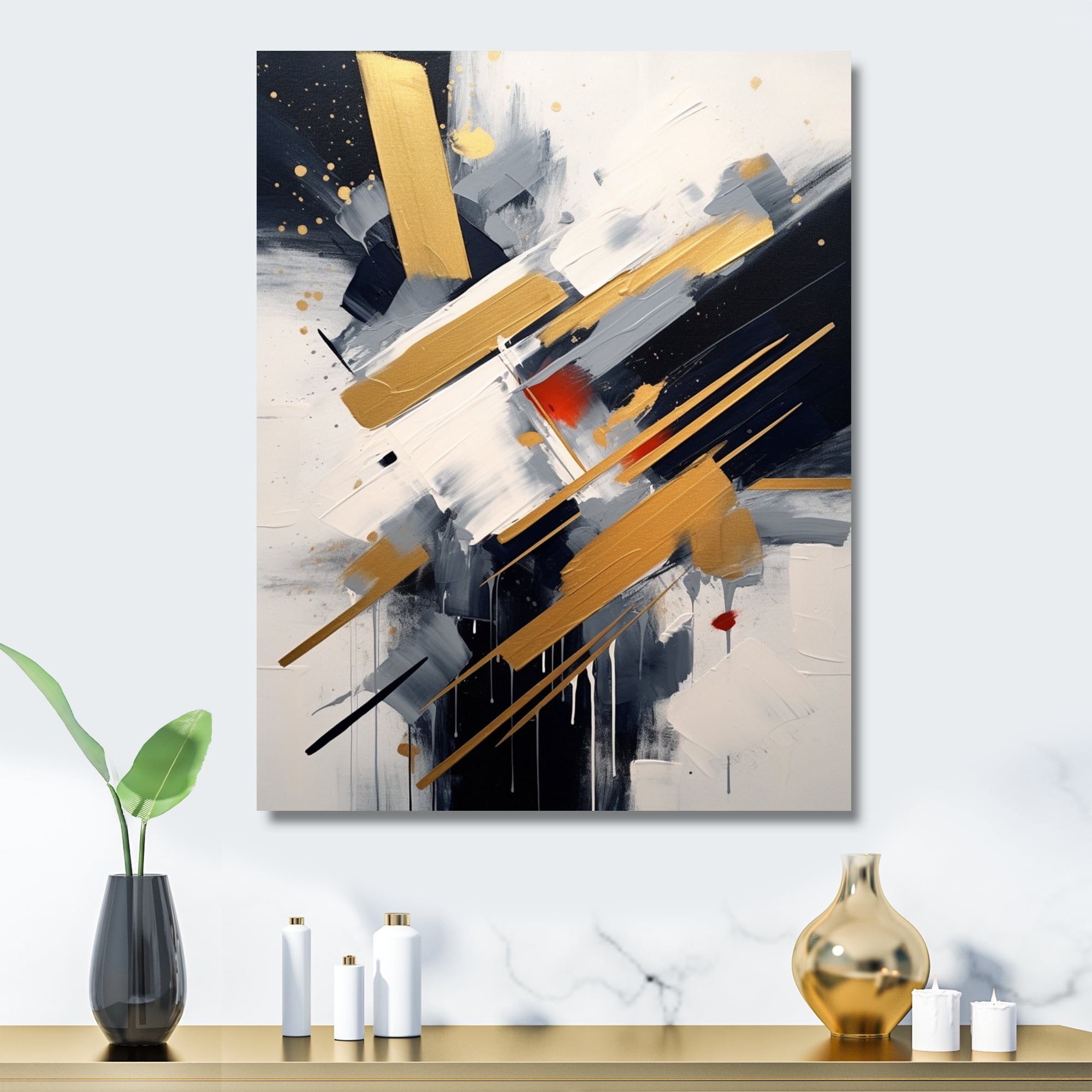 Designart "Abstract Angles in Gold and Black IV" Cubism Metal Wall Art ...