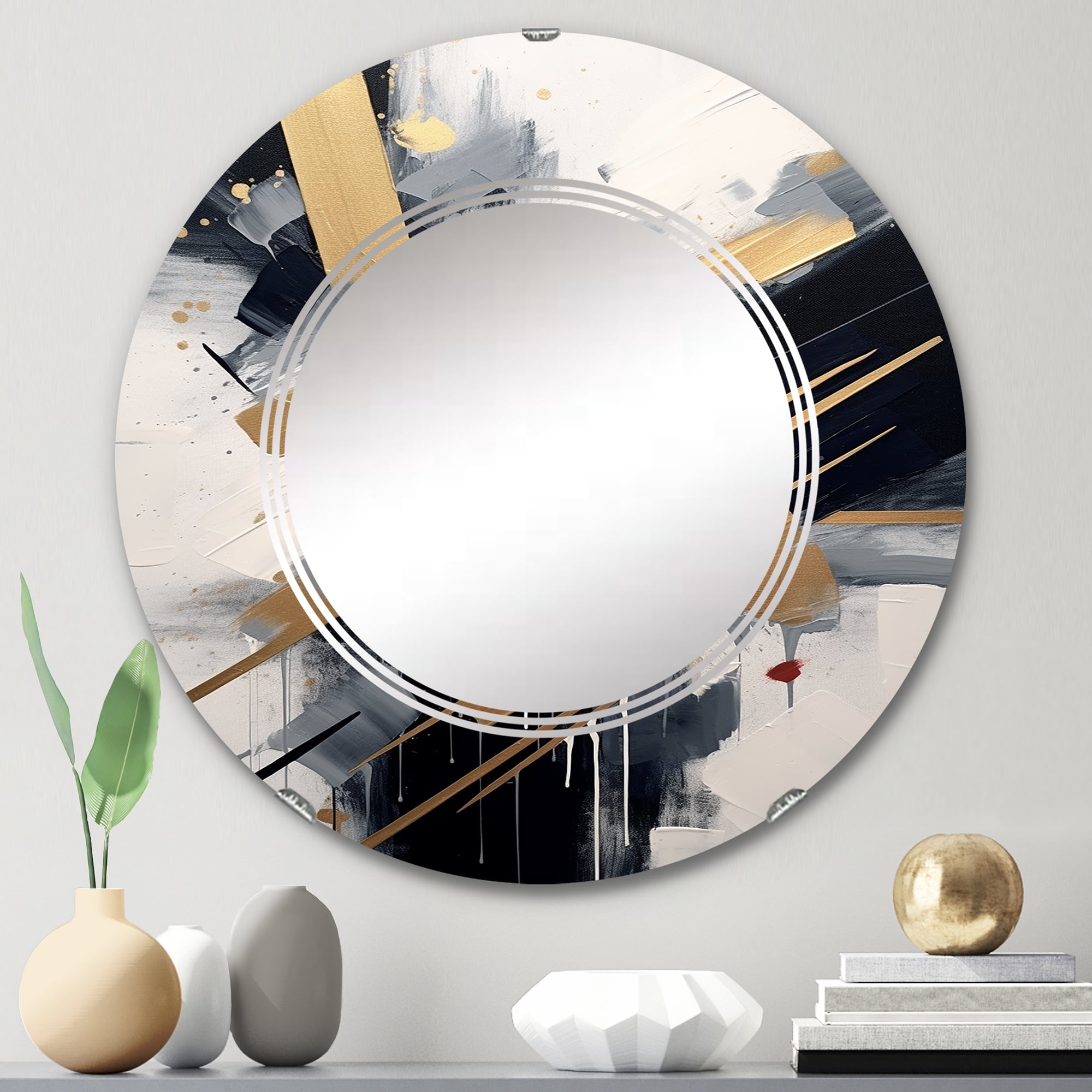 Designart "Abstract Angles in Gold and Black IV" Cubism Round Wall ...