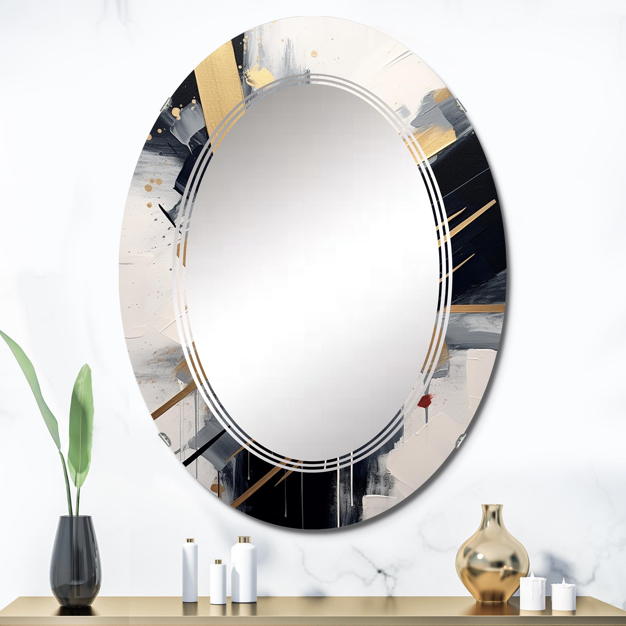 Designart "Abstract Angles in Gold and Black IV" Cubism Round Wall ...