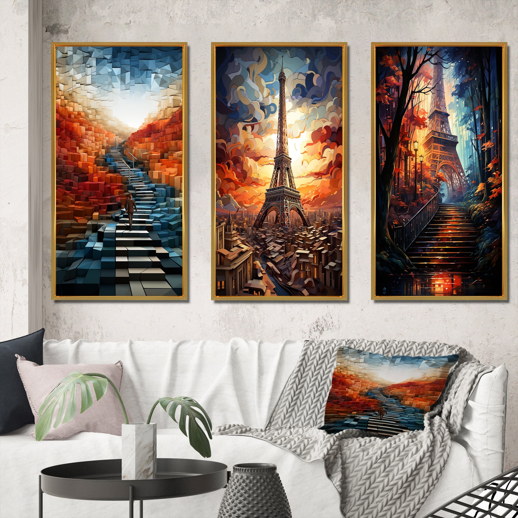 Designart "Abstract Autumn Stairway in Paris" City Paris Framed Wall ...