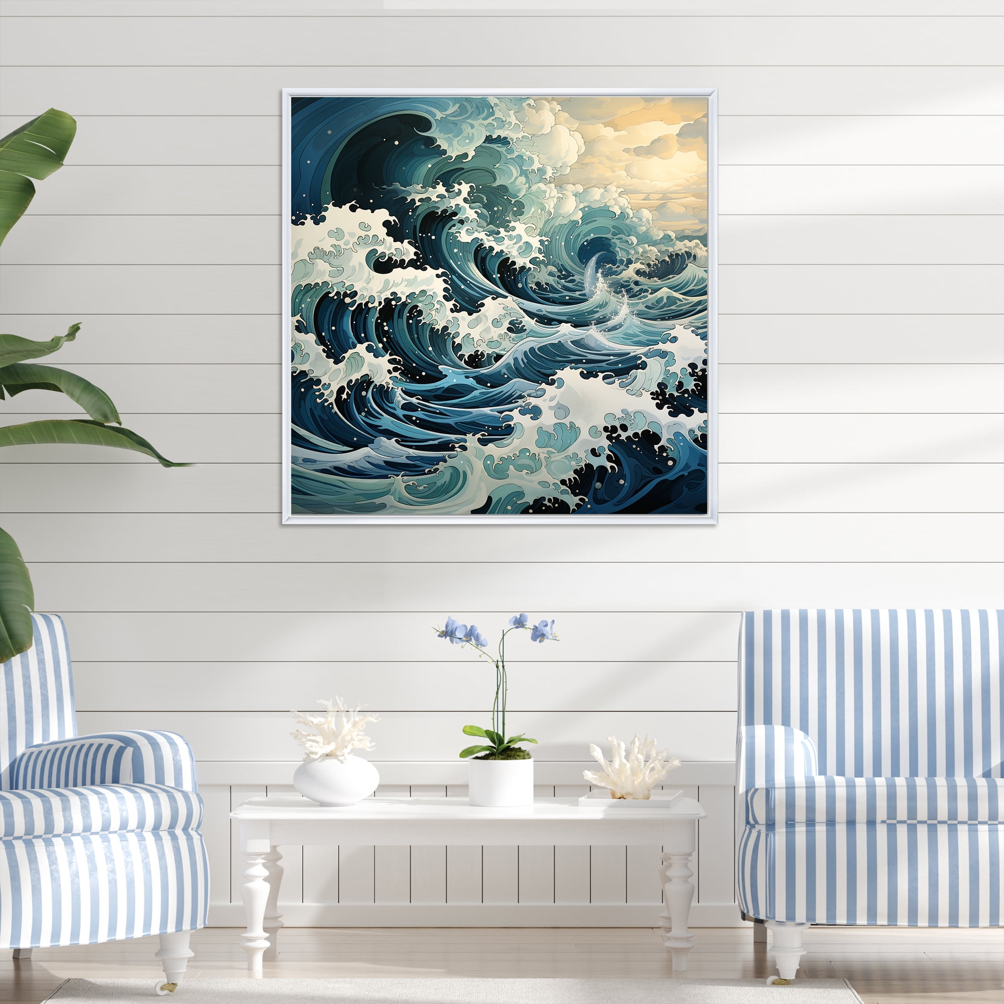 Designart "Abstract Azure And Snow Sea Tempest I" Coastal Floater ...