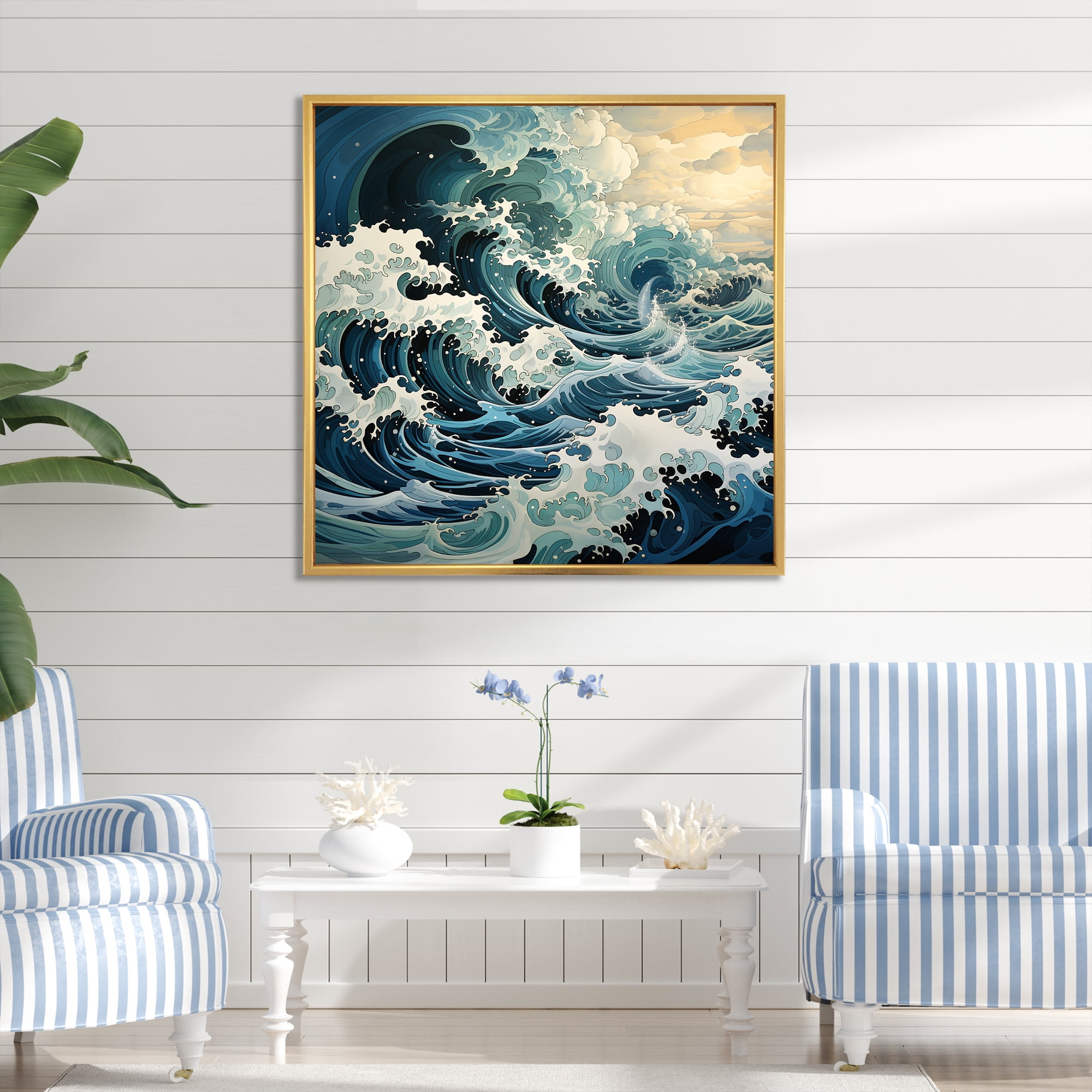 Designart "Abstract Azure And Snow Sea Tempest I" Coastal Floater ...