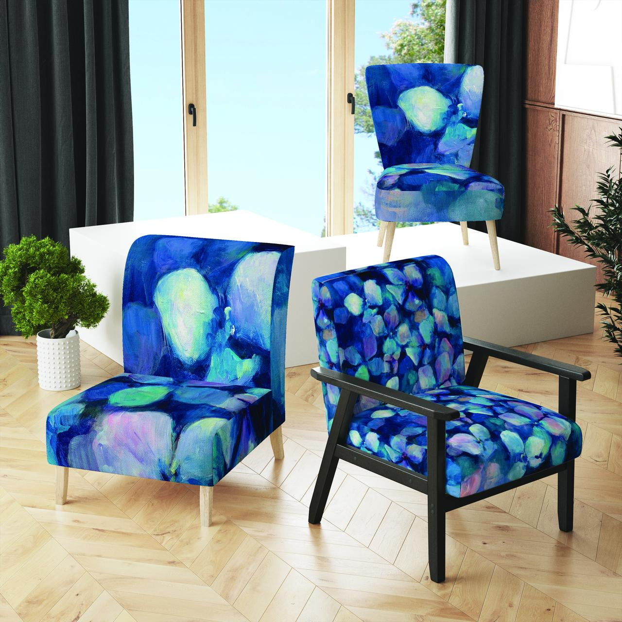 Designart "Abstract Blue Flower Petals" Upholstered Traditional Accent ...