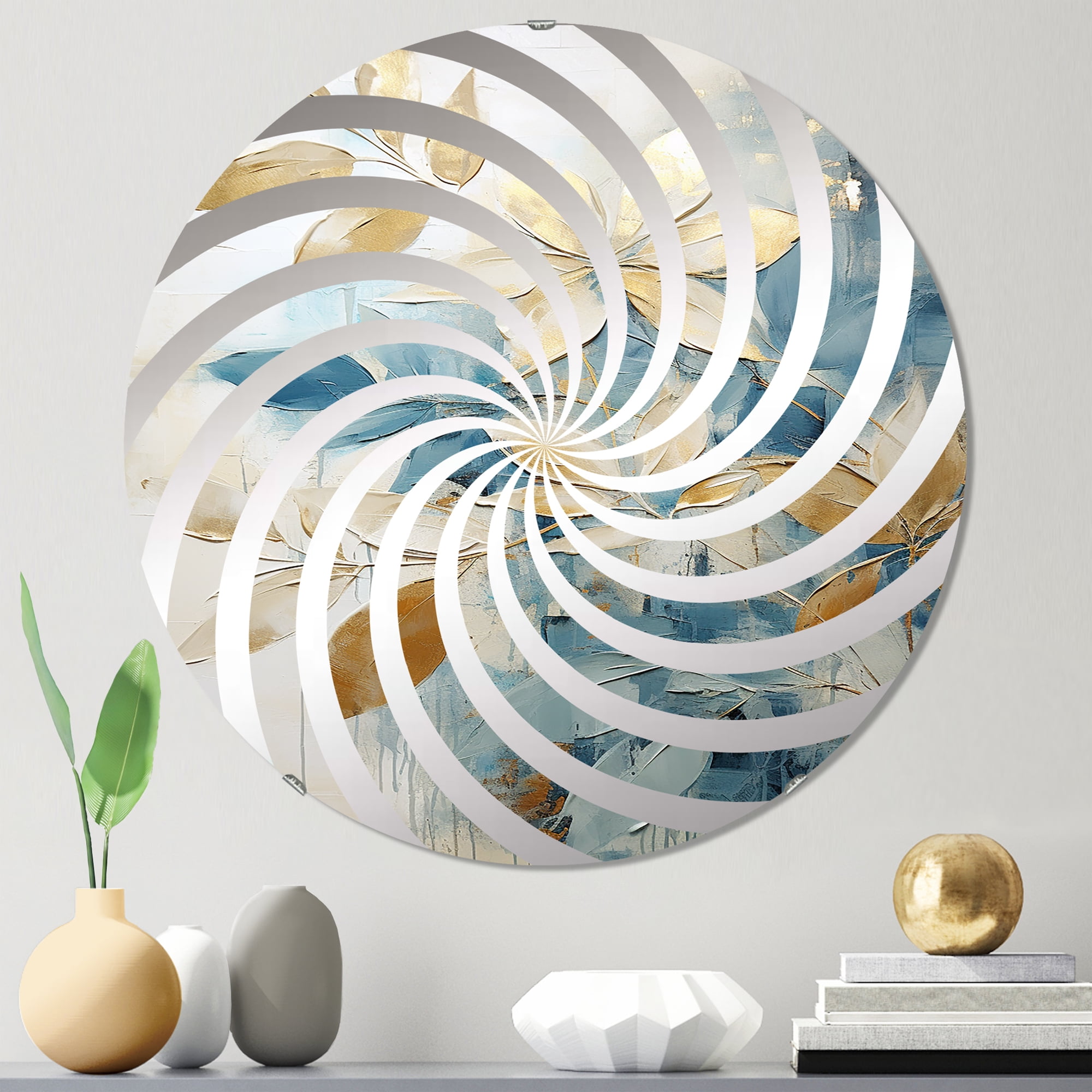 Designart "Abstract Botanical in Gold and Blue" Abstract Botanicals ...