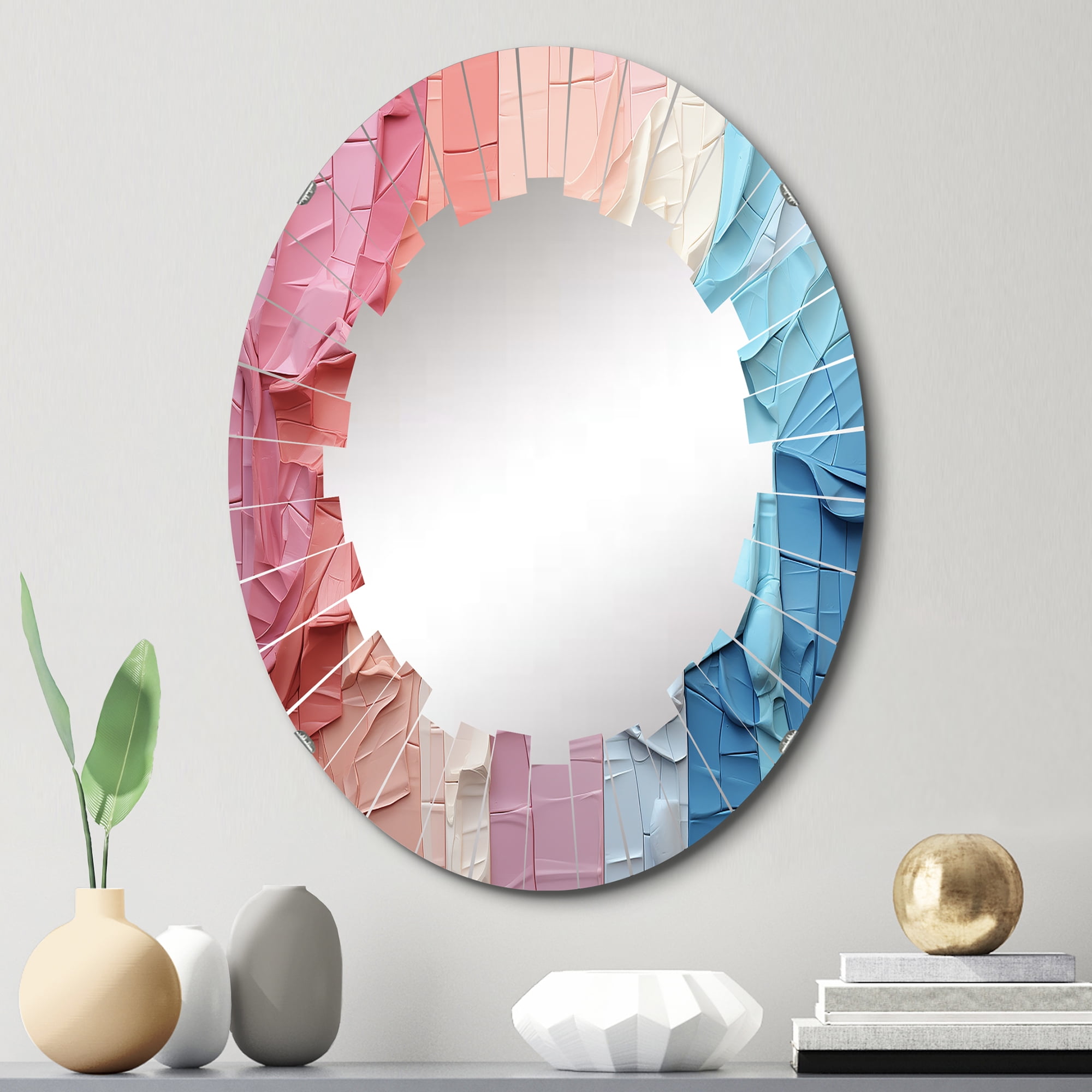 Designart "Abstract Collage I" Abstract Collages Round Wall Mirror ...