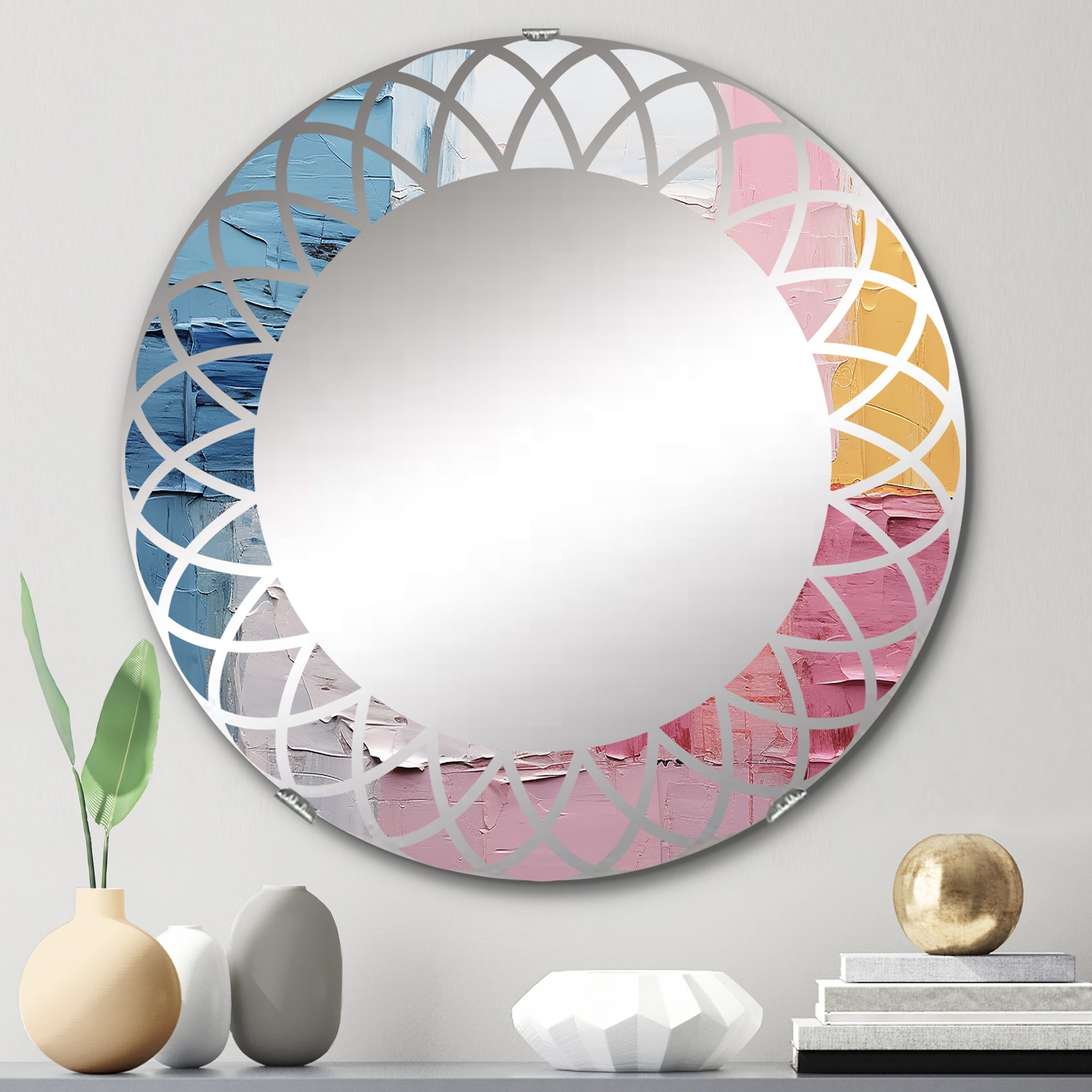 Designart "Abstract Collage II" Abstract Collages Round Wall Mirror ...