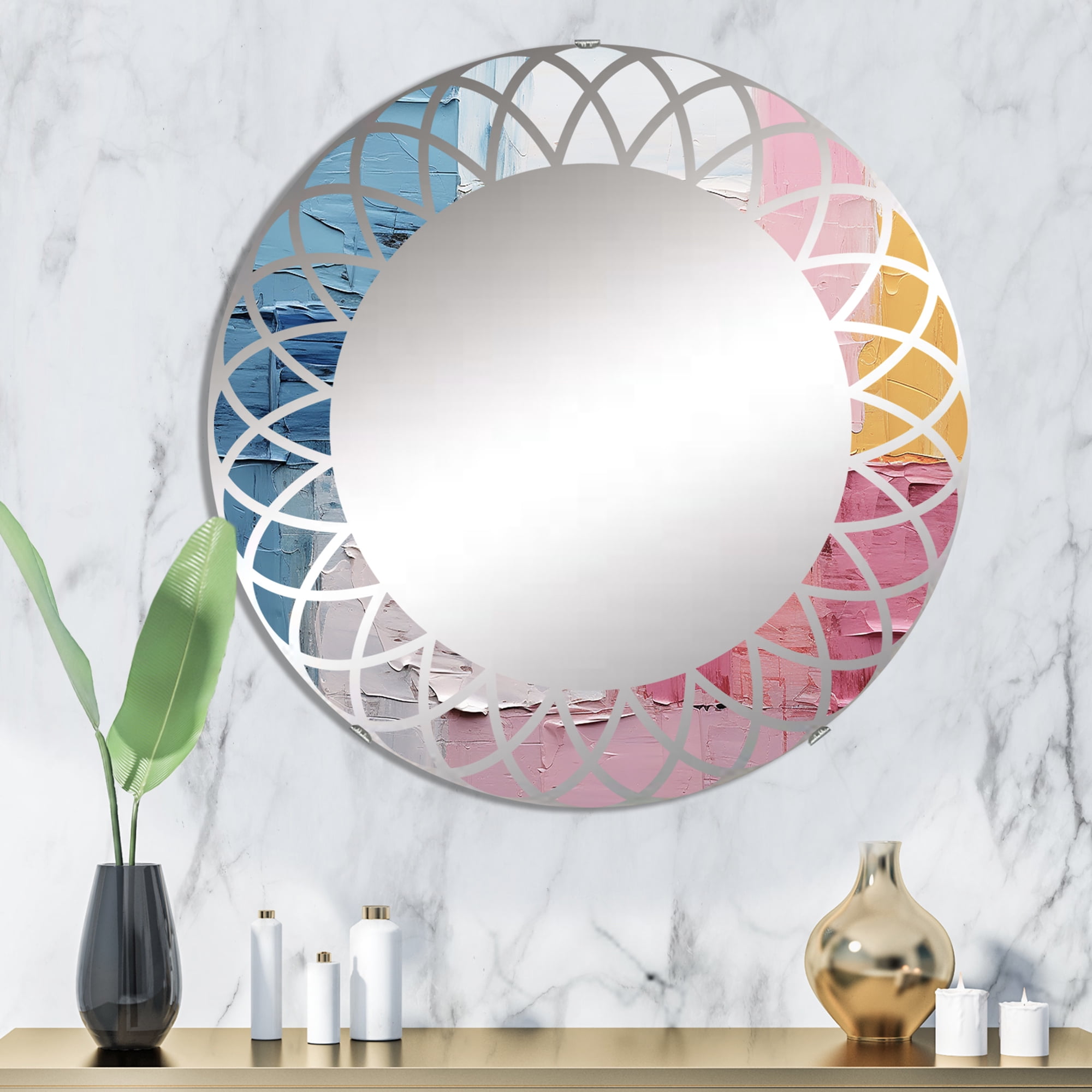 Designart "Abstract Collage II" Abstract Collages Round Wall Mirror ...