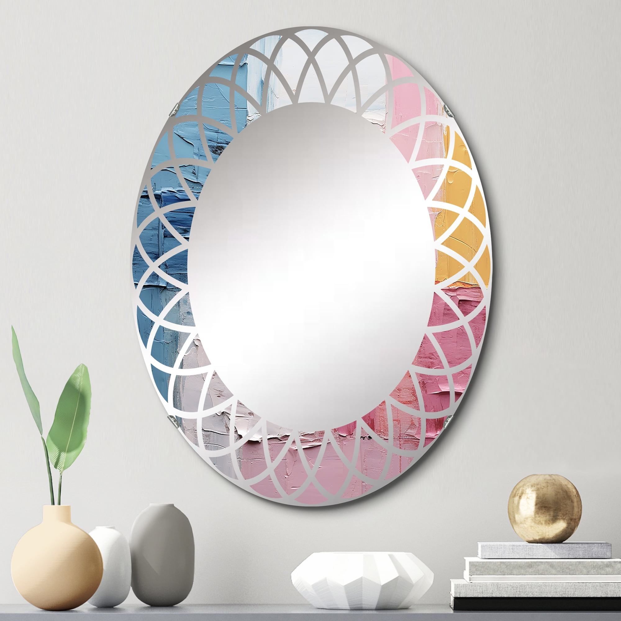 Designart "Abstract Collage II" Abstract Collages Round Wall Mirror ...