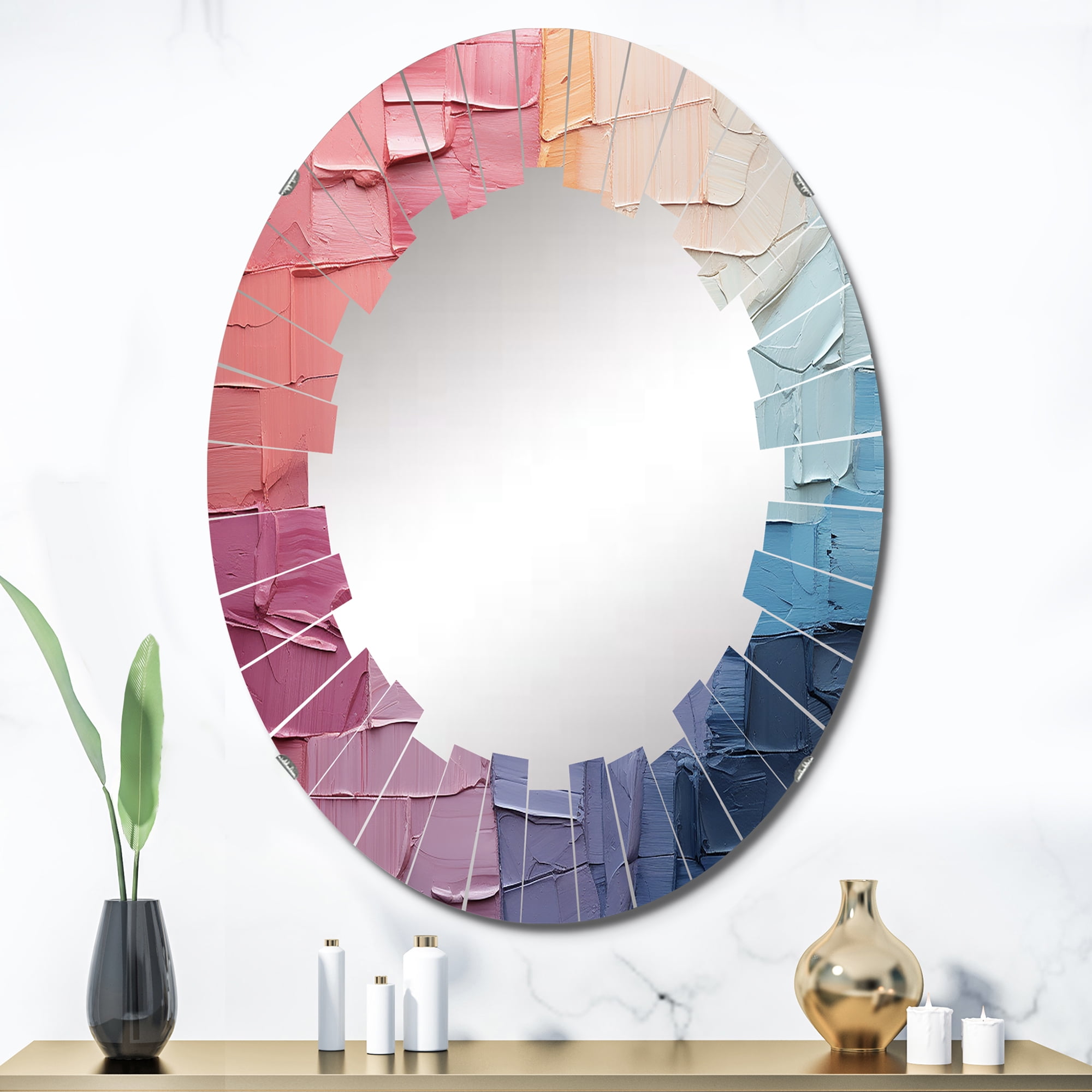 Designart "Abstract Collage III" Abstract Collages Round Wall Mirror ...