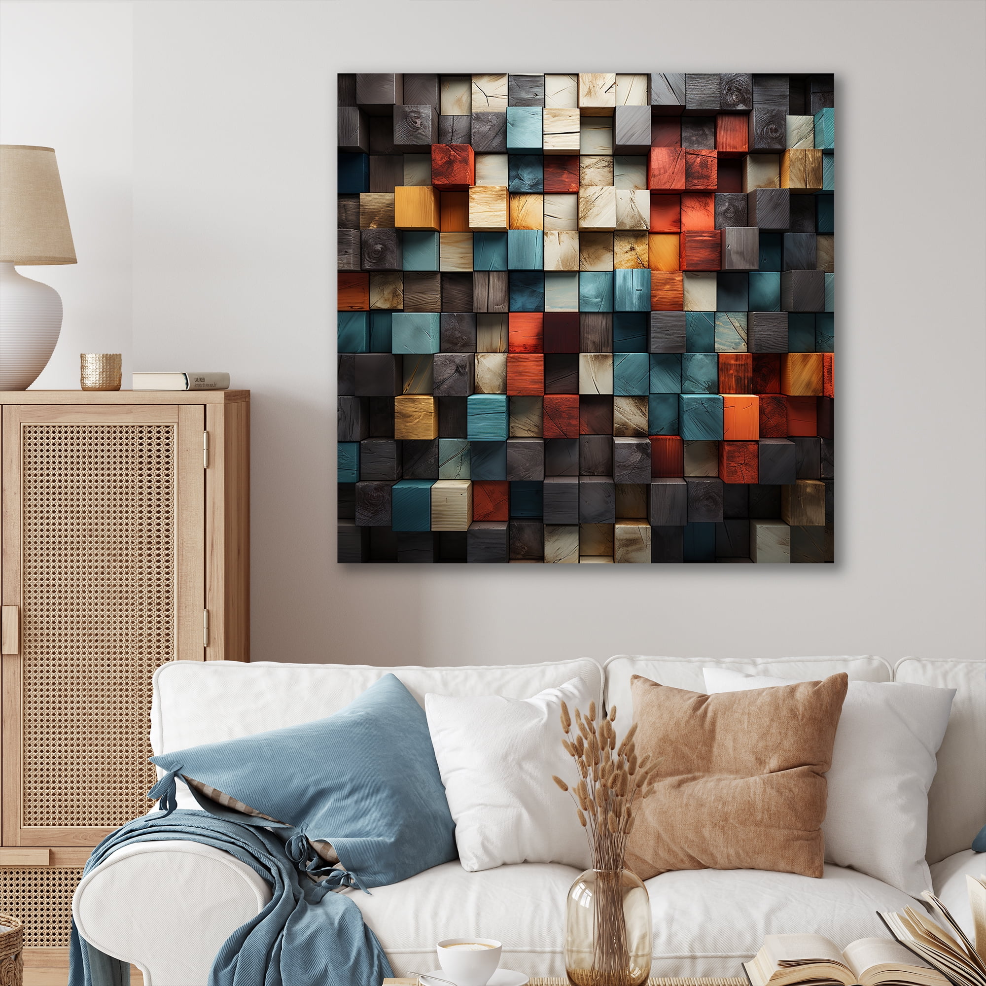 Designart "Abstract Cubes in Blue and Red III" Abstract Wall Art ...