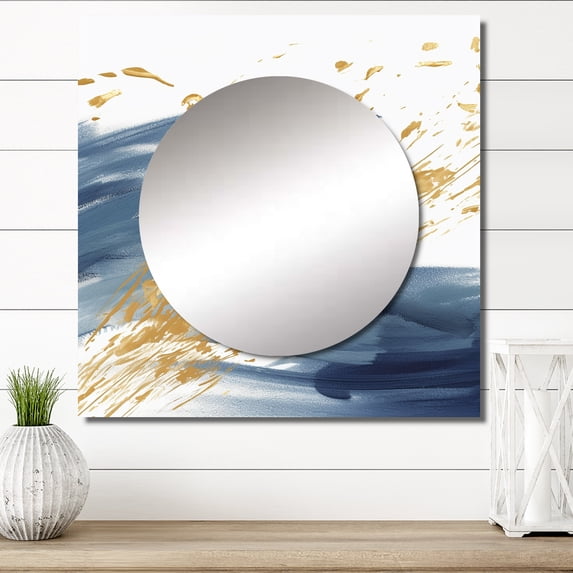 Designart "Abstract in Dark Blue and Gold IV" Fractals Square Mirror ...