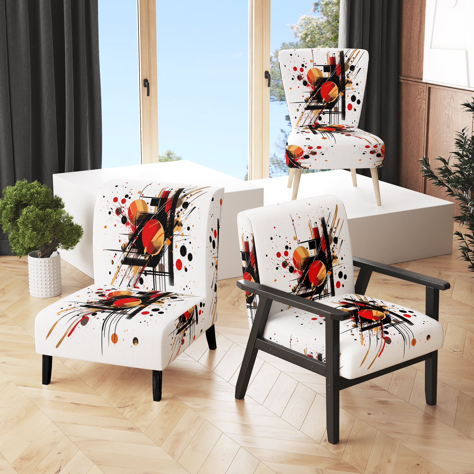 Designart "Abstract Dreamscape in Red and Black II" Red Abstract Shapes ...