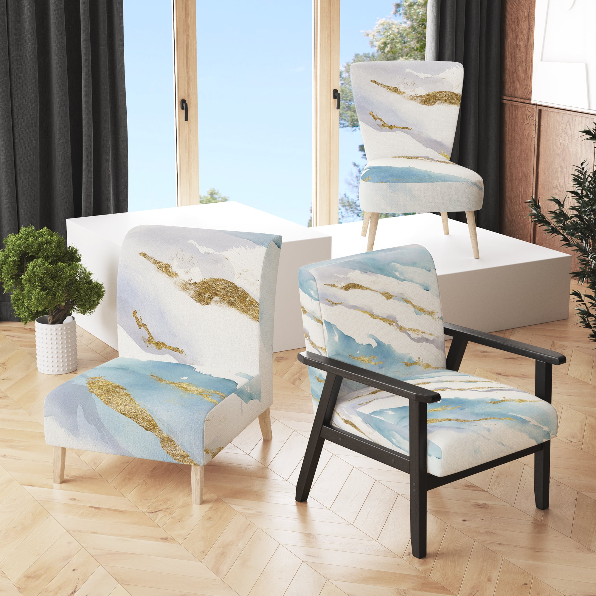 Designart "Abstract Drift V2" Upholstered Glam Accent Chair - Arm Chair ...