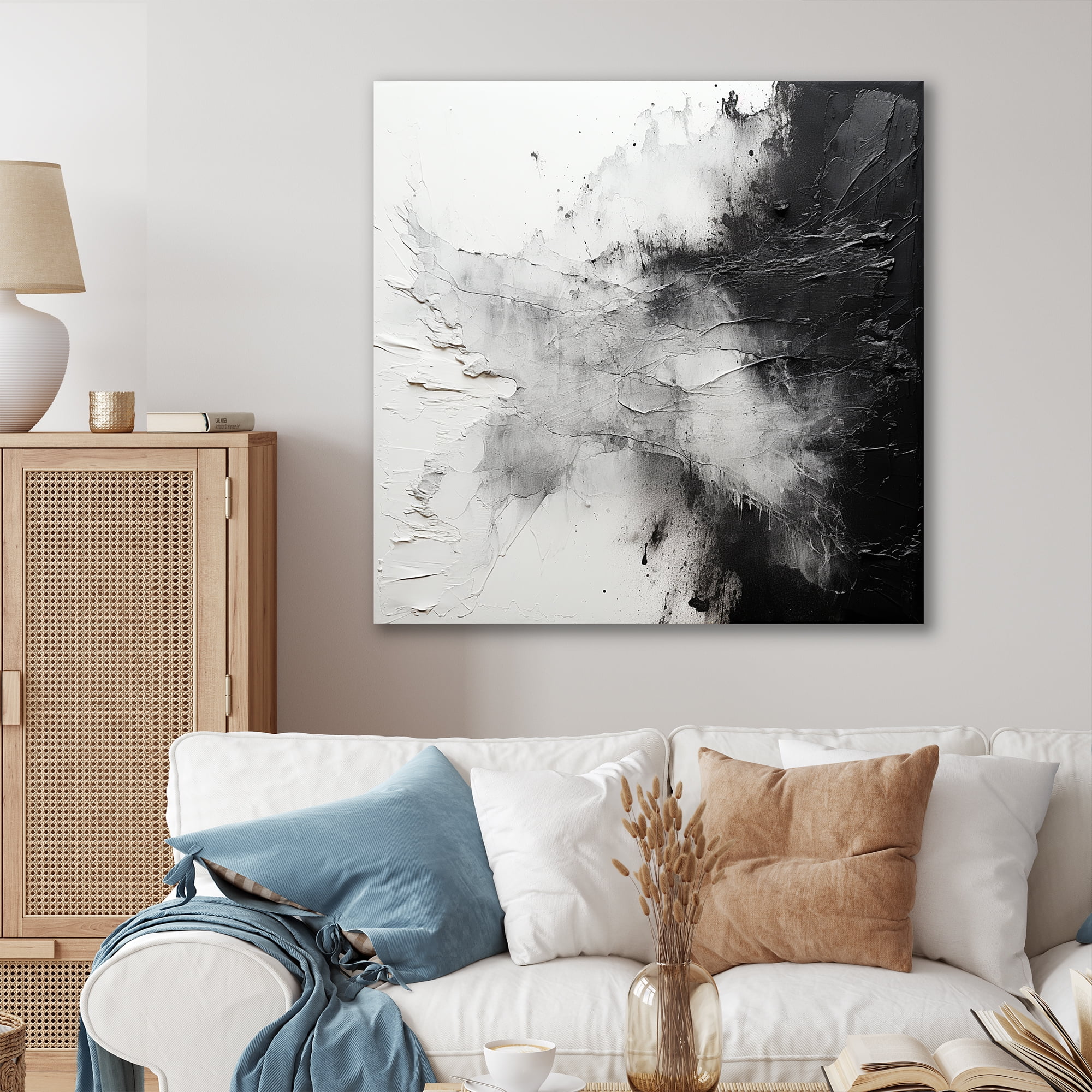 Designart "Abstract Element Fight In Black And White" Abstract Shapes ...