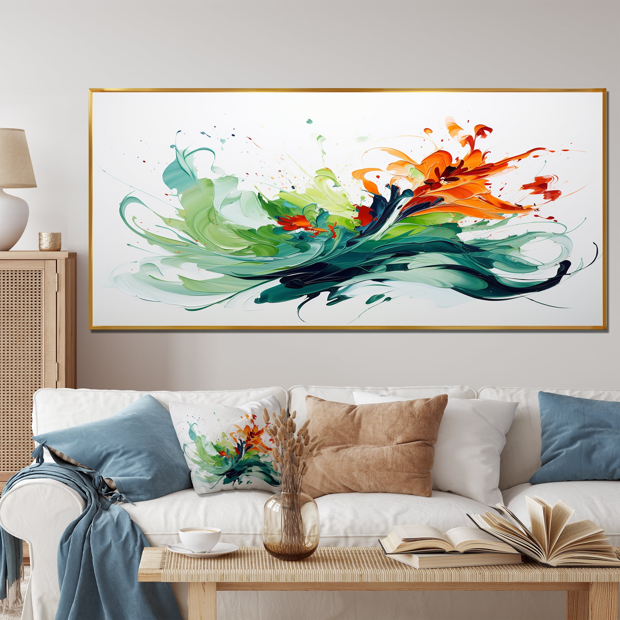 Designart "Abstract Expression in Green and White V" Extra Large ...