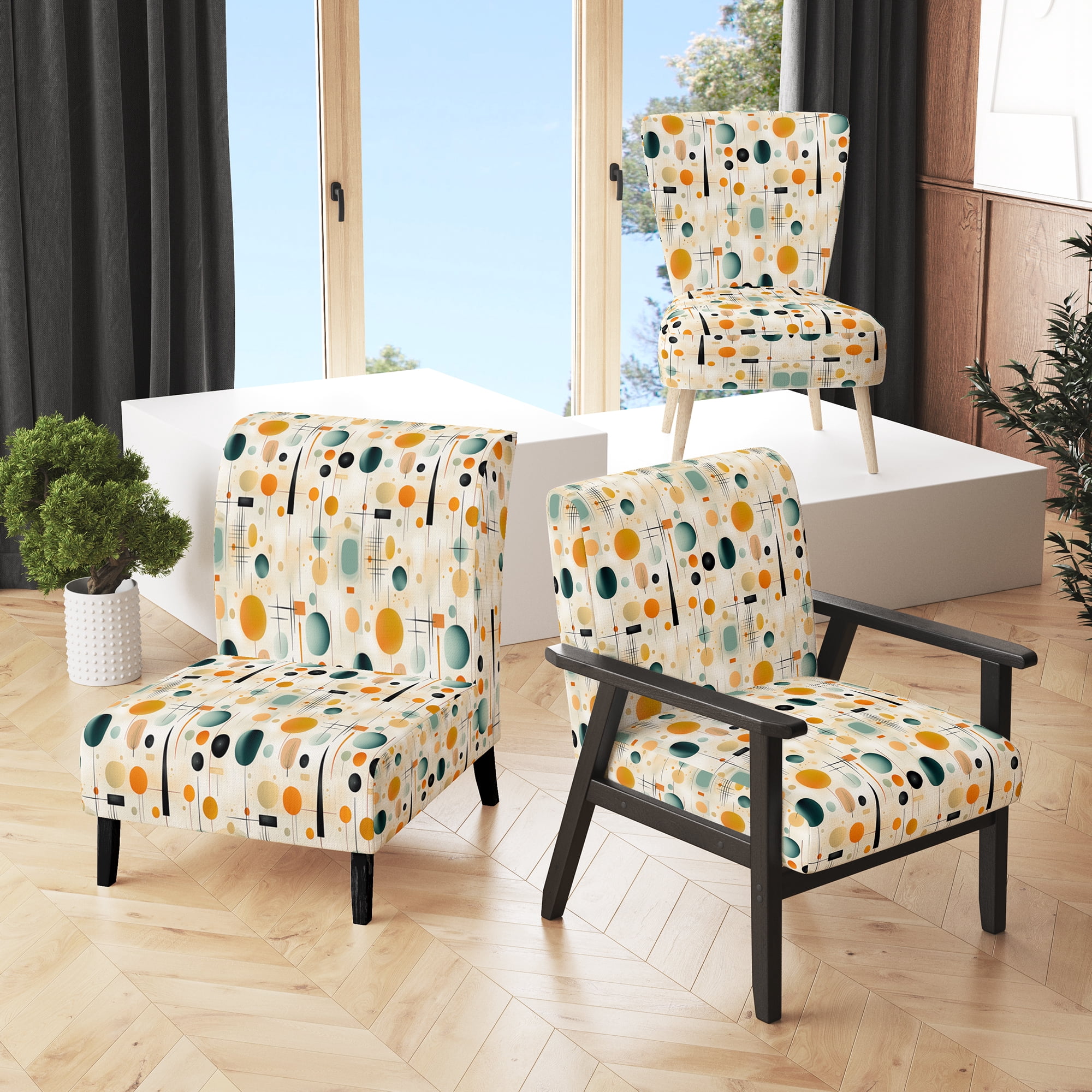 Designart "Abstract Expressions In Midcentury Modern I" Teal Midcentury ...