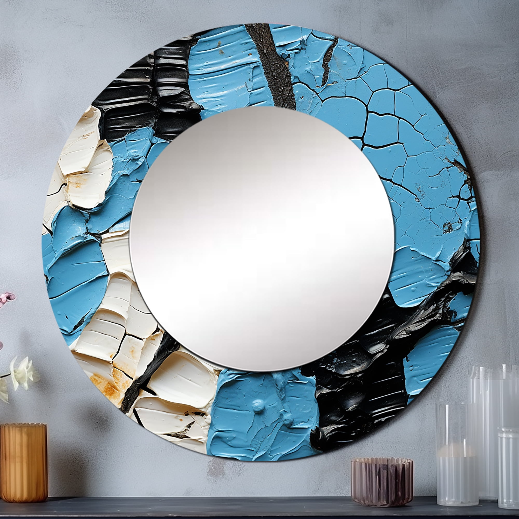 Designart "Abstract Fight In Black And Blue Paint Strokes" Shapes Rund ...