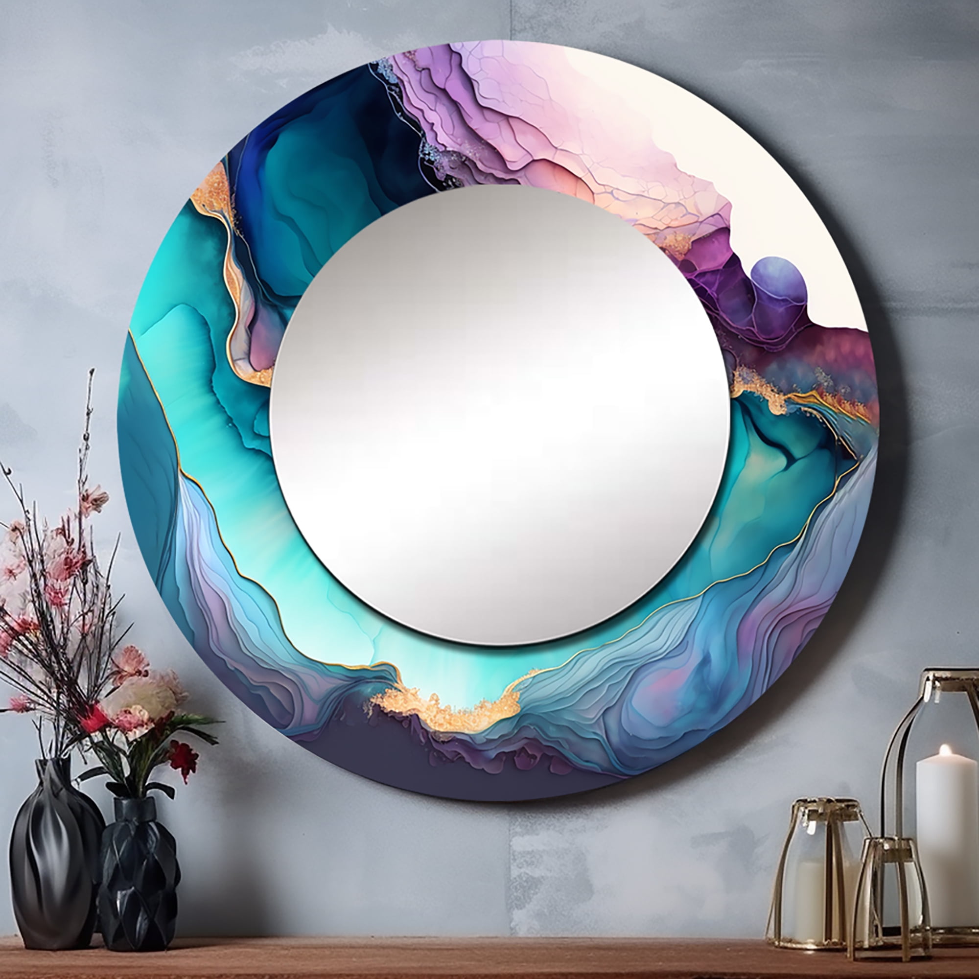 Designart "Abstract Geode Blue and Purple I" Abstract Marble Rund ...