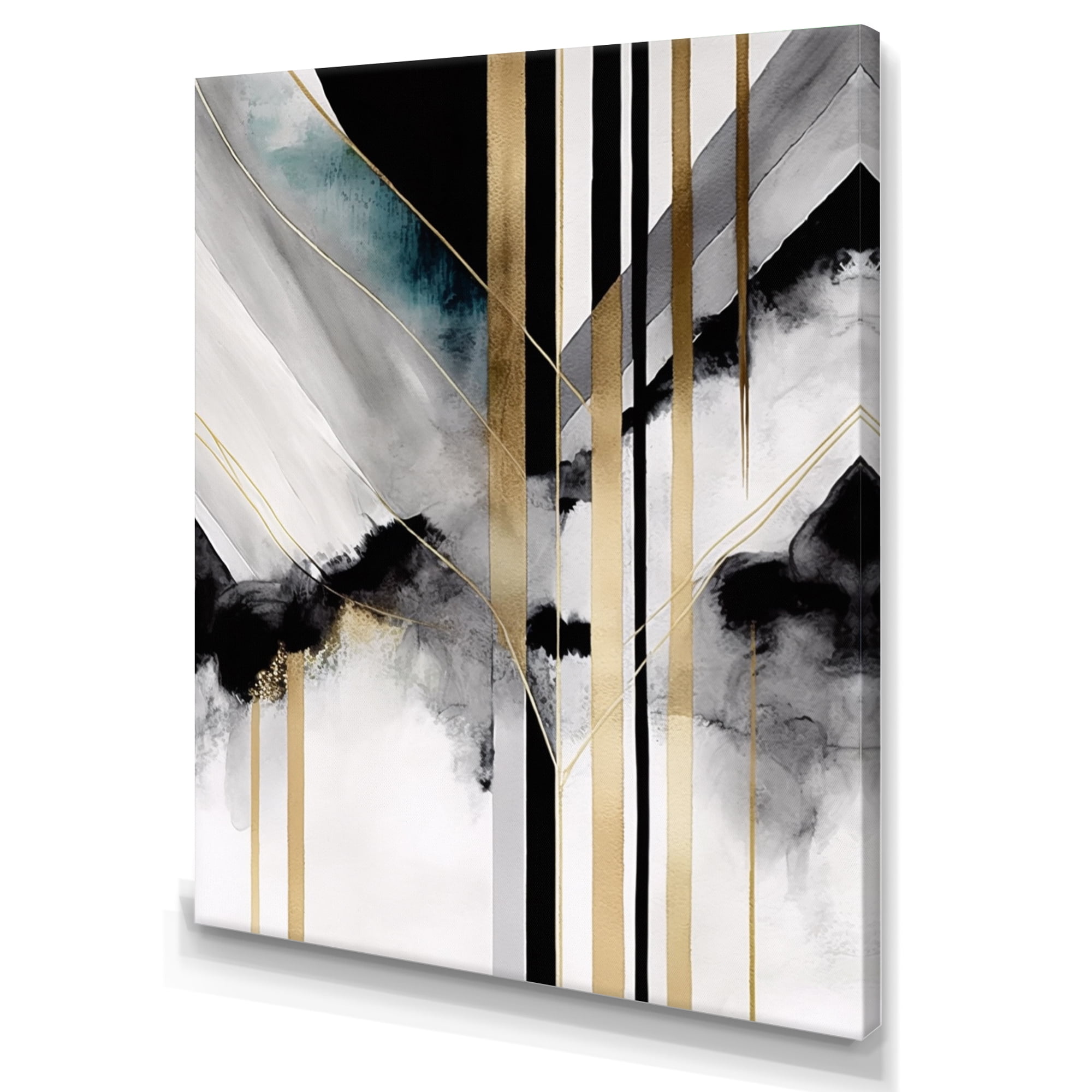 Free Shipping! Designart Abstract Geode Geometric Black and Gold Canvas ...