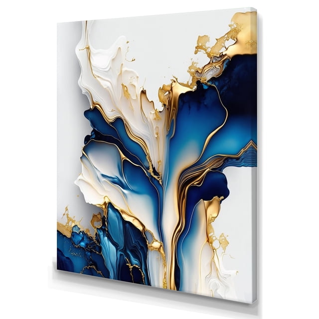 Designart Abstract Geode Gold Blue Marble III Canvas Wall Art - Walmart.com