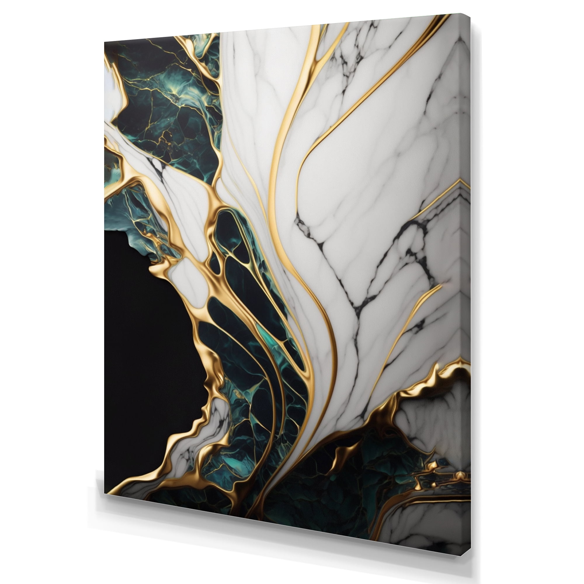 Designart Abstract Geode Gold And Green Marble III Canvas Wall Art Walmart