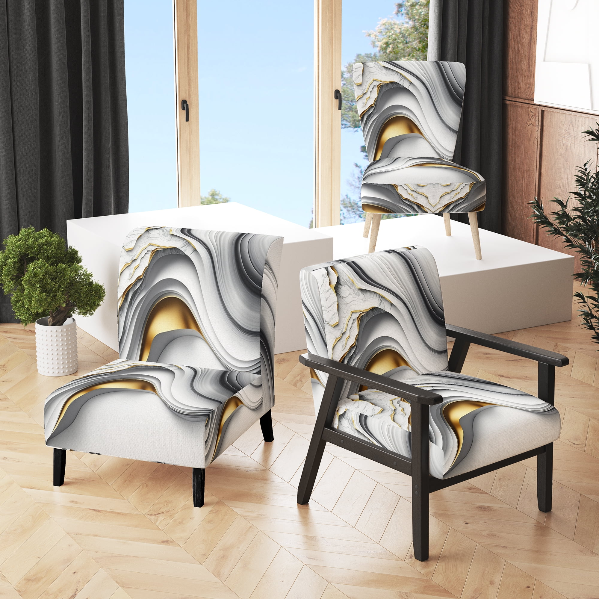 Designart "Abstract Geode Marble Waves Grey" Upholstered Modern ...