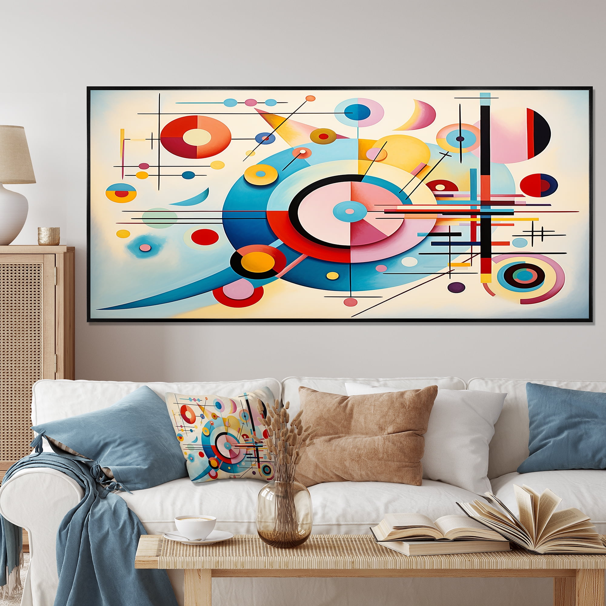 Designart "Abstract Geometric Vision in Blue and Pink I" Oversized ...