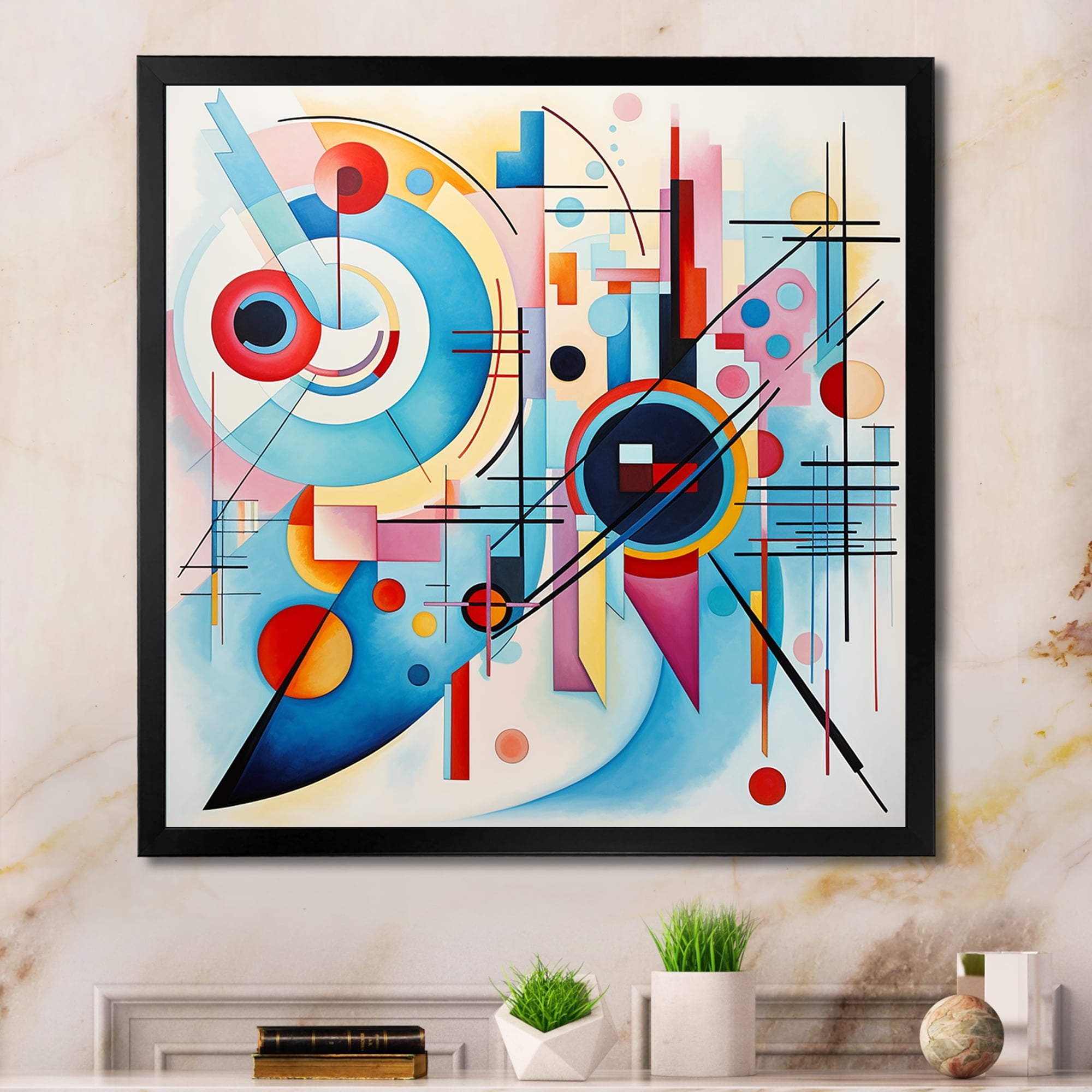 Designart "Abstract Geometric Vision in Blue and Pink V" Abstract ...