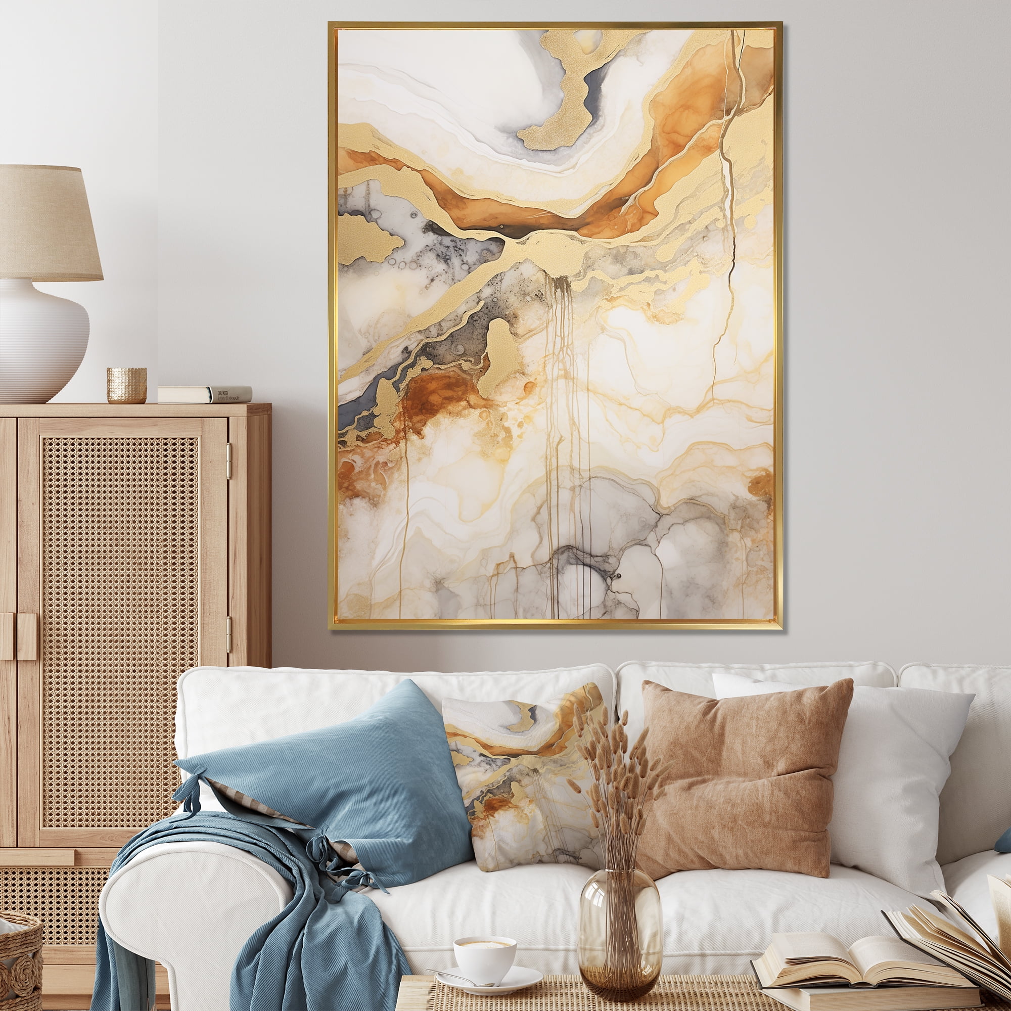 Designart "Abstract Geyser Paint In Beige And Gold IV" Abstract Shapes ...