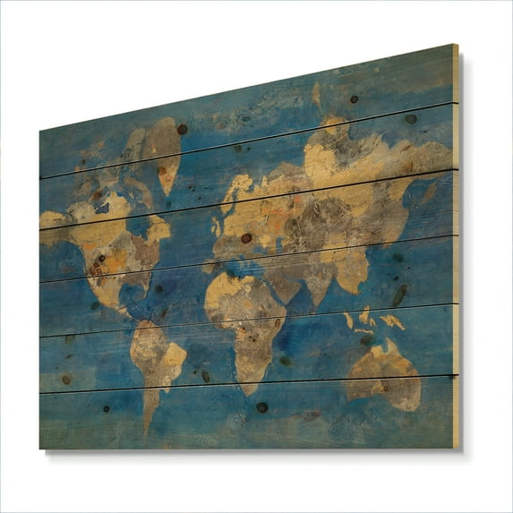 Designart 'Abstract Golden Glam World Map' Traditional Print on Natural ...