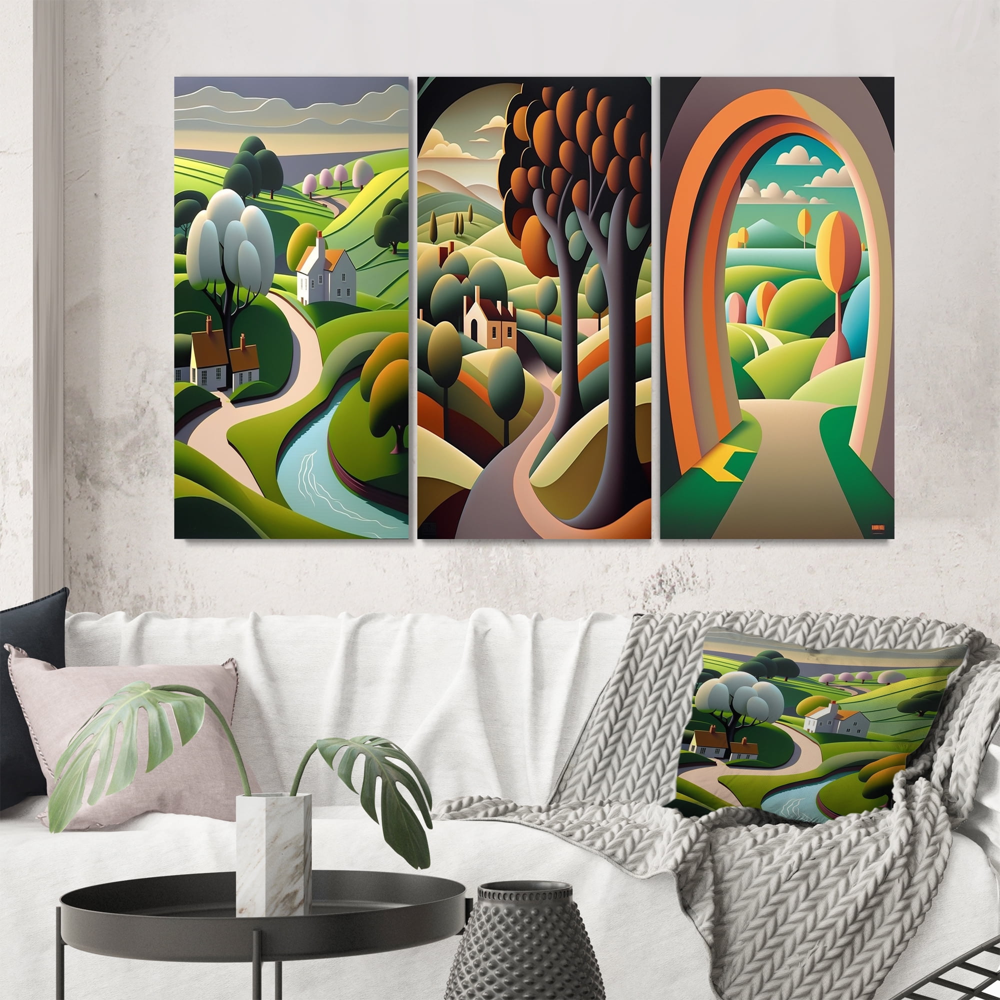 Designart "Abstract Green Mountains Little Spring River" Abstract ...
