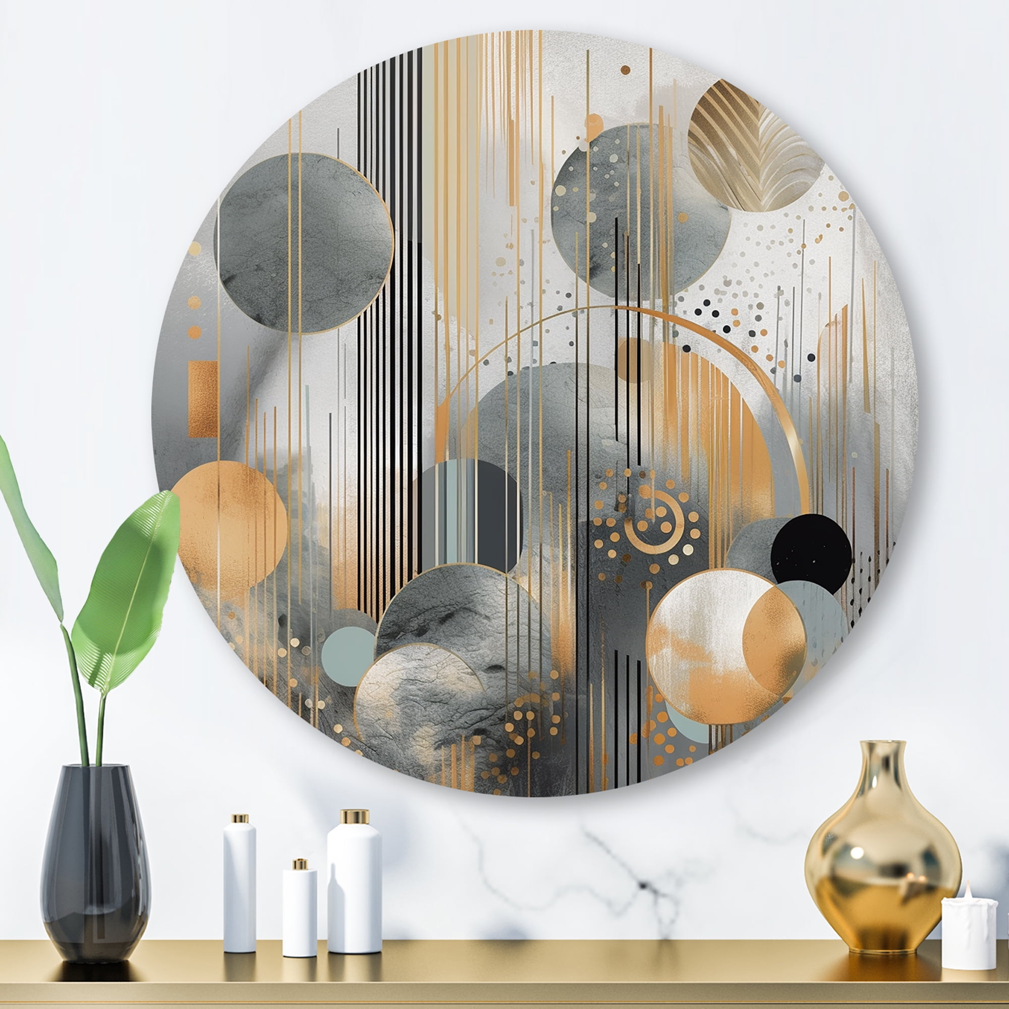 Designart "Abstract Harmony Shapes and Lines II" Abstract Marble Metal ...