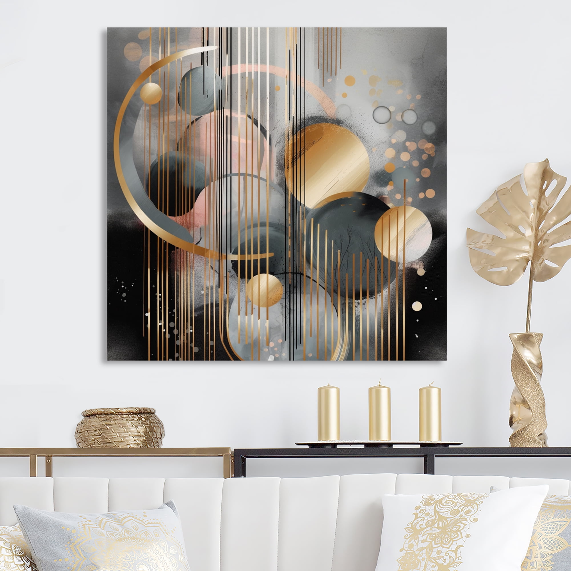Designart "Abstract Harmony Shapes and Lines III" Abstract Marble Metal ...