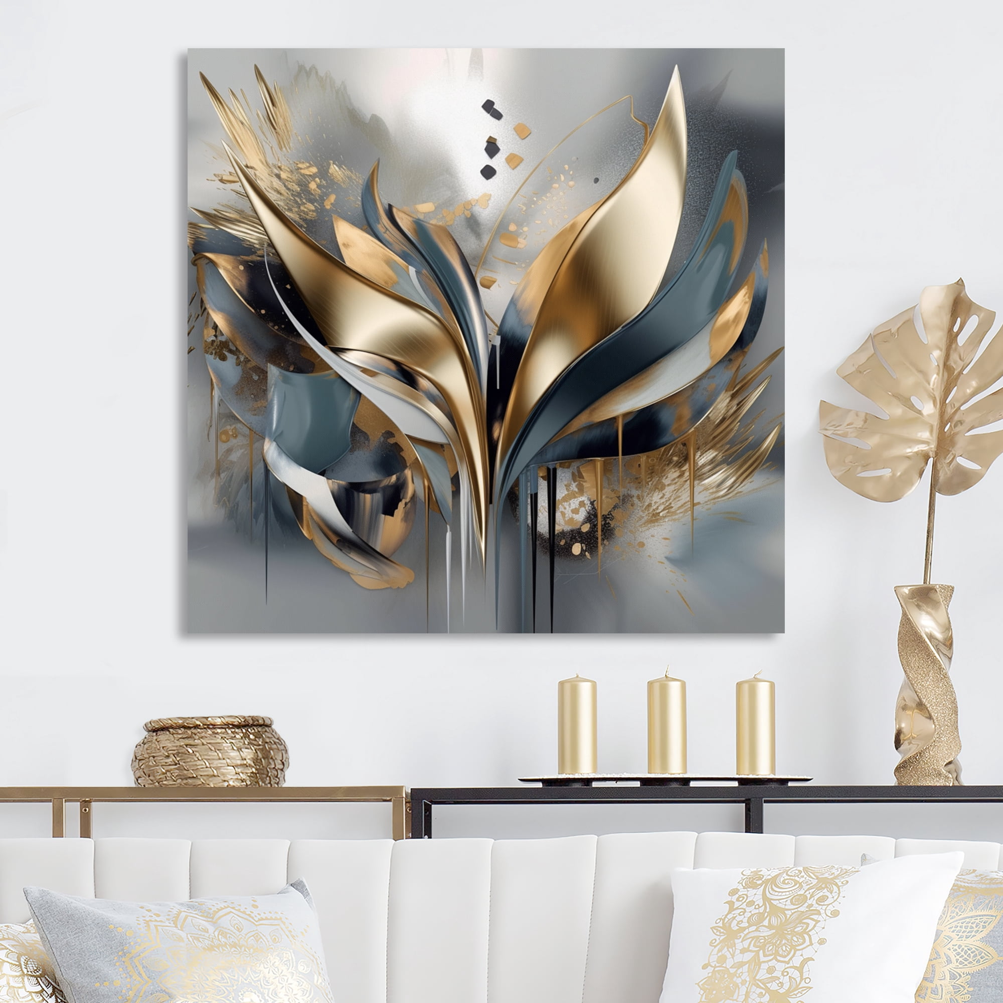 Designart "Abstract Harmony Shapes and Lines IV" Abstract Marble Metal ...