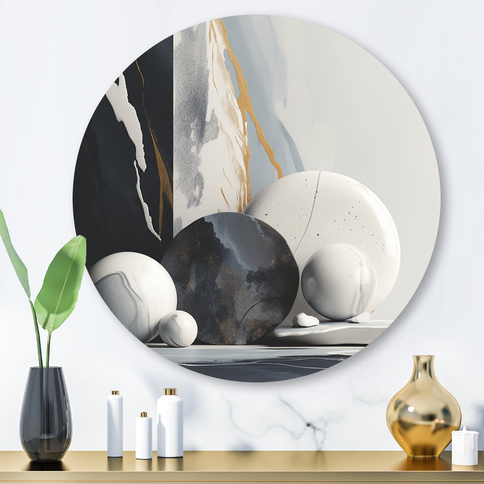 Designart "Abstract Marble Forms I" Abstract Marble Metal Round Wall ...