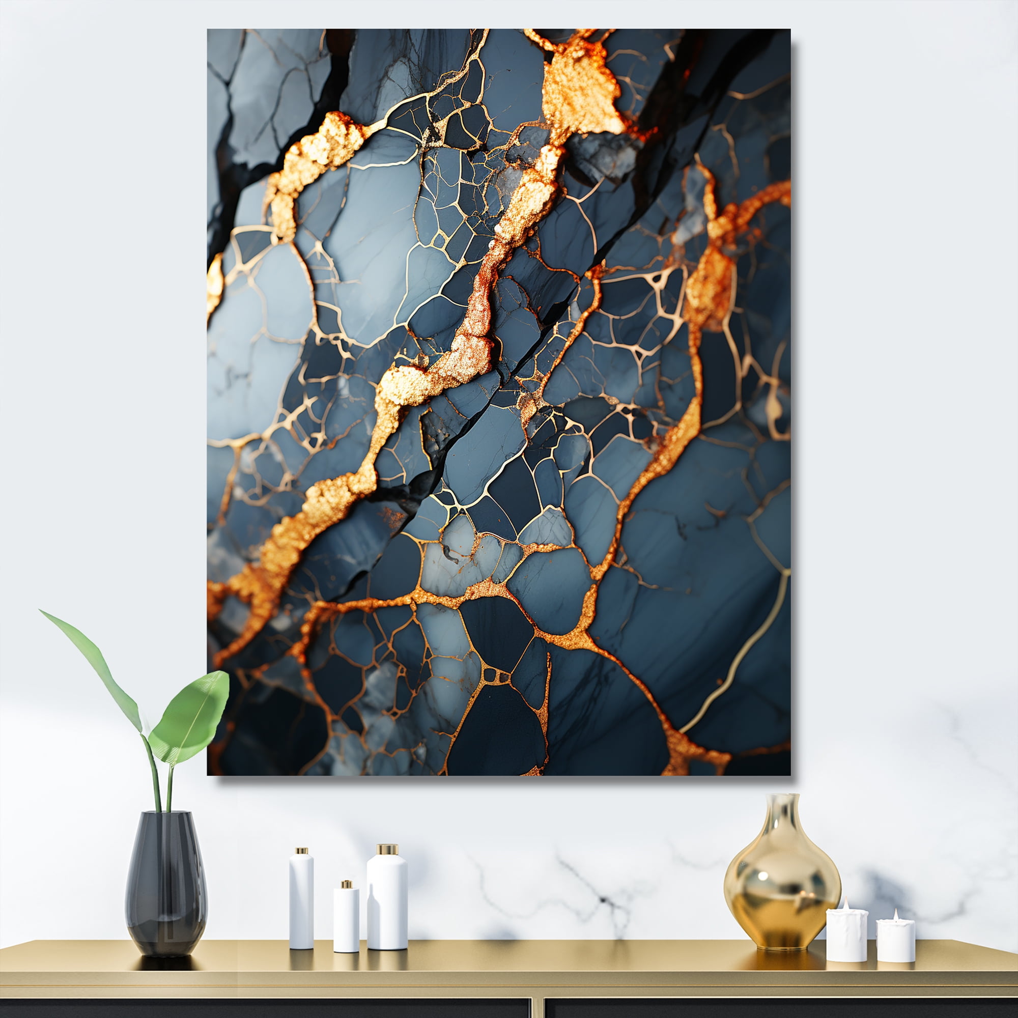 Designart "Abstract Marble Granite in Grey and Gold III" Abstract ...