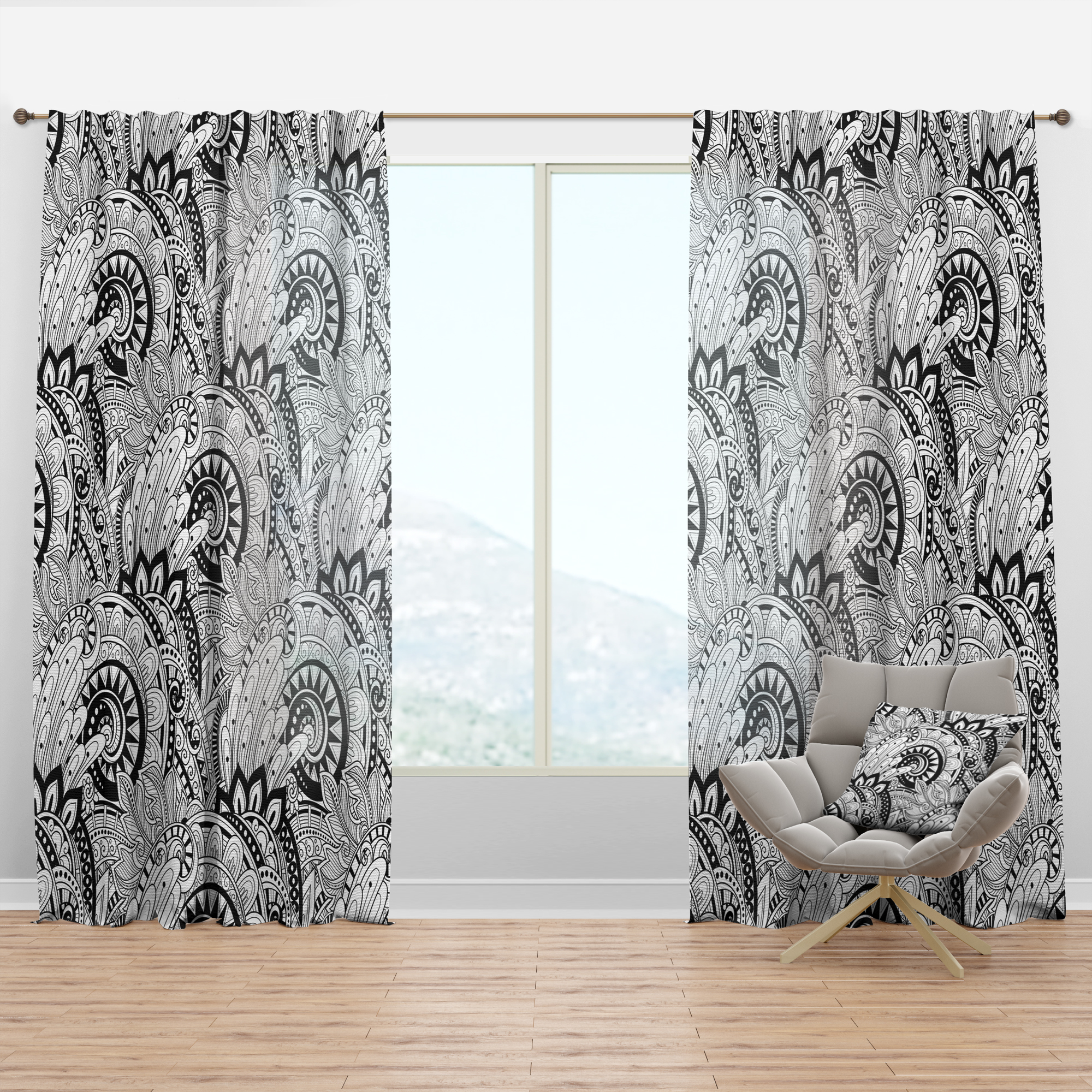Designart 'Abstract Monochrome Floral Pattern' Bohemian & Eclectic ...