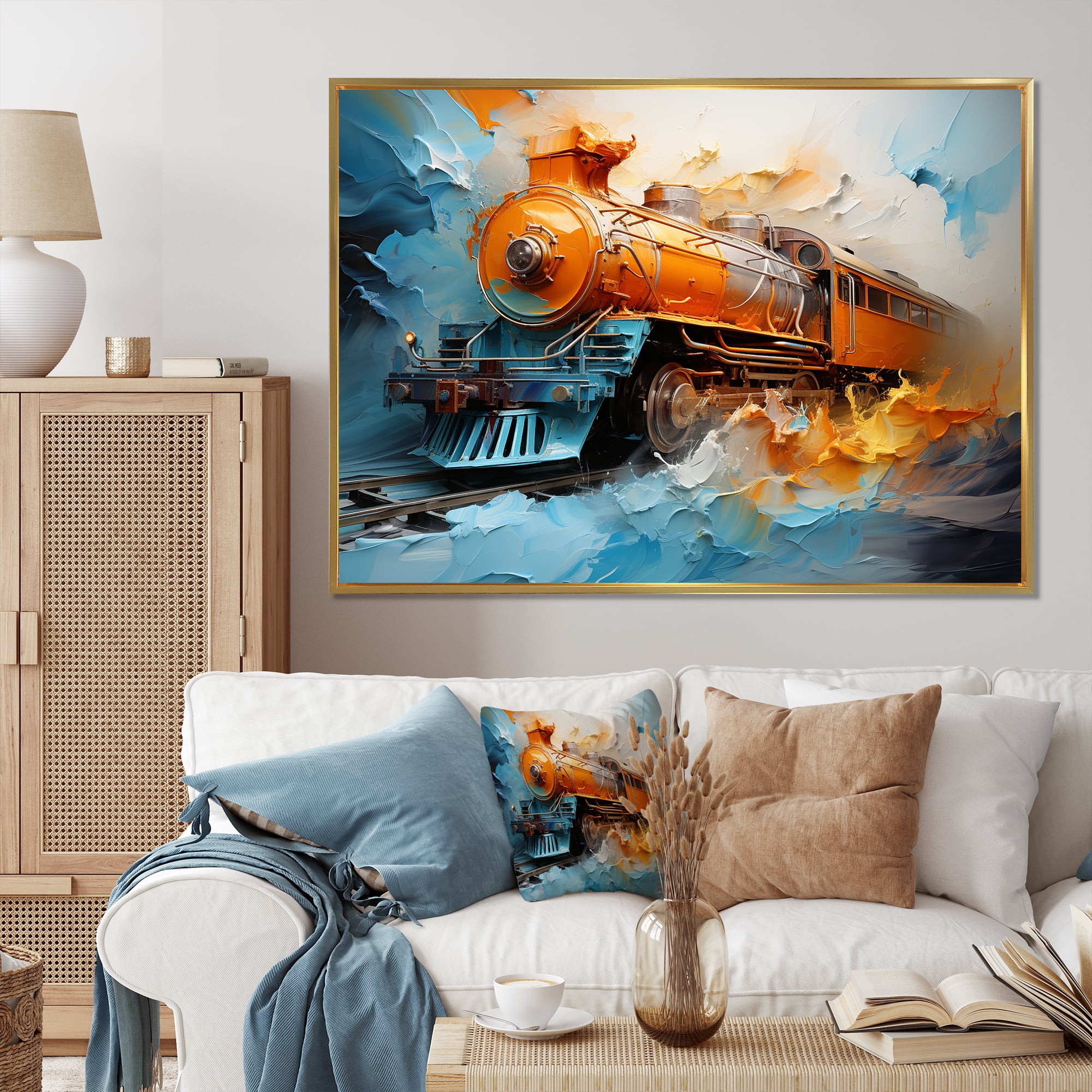 Designart "Abstract Orange Train Fluid Flow" Transportation Floater ...